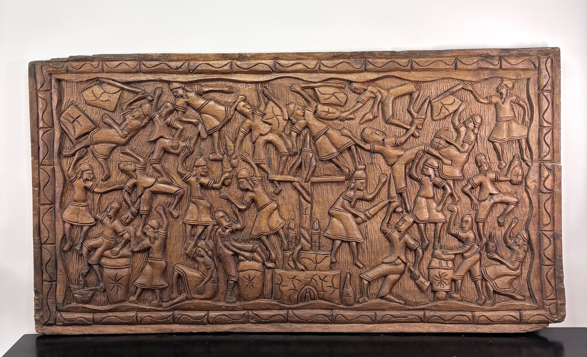 Pair Of West African Hand-Carved Bas-Relief Wood Panels Of Communal ...