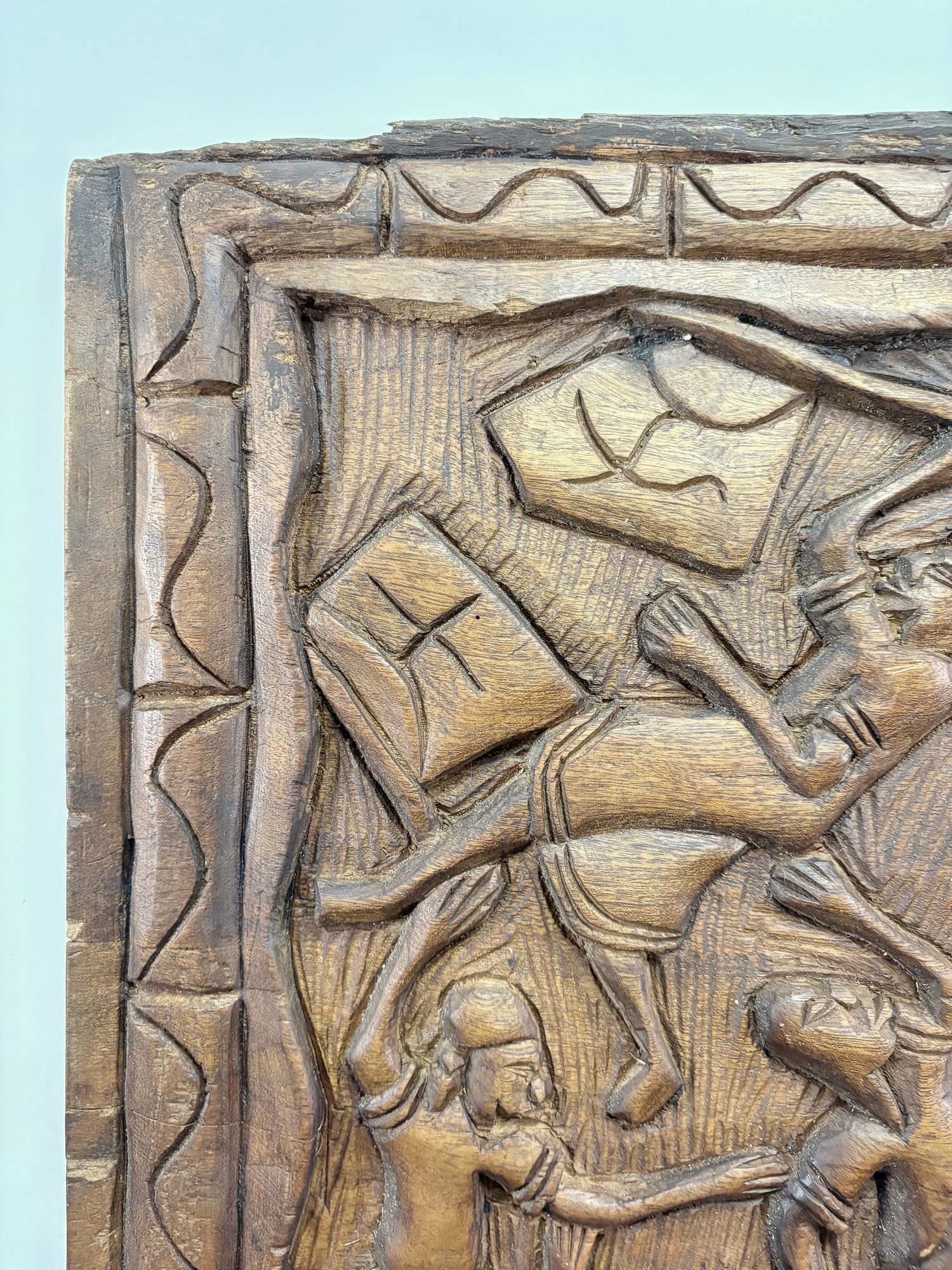 Pair Of West African Hand-Carved Bas-Relief Wood Panels Of Communal ...
