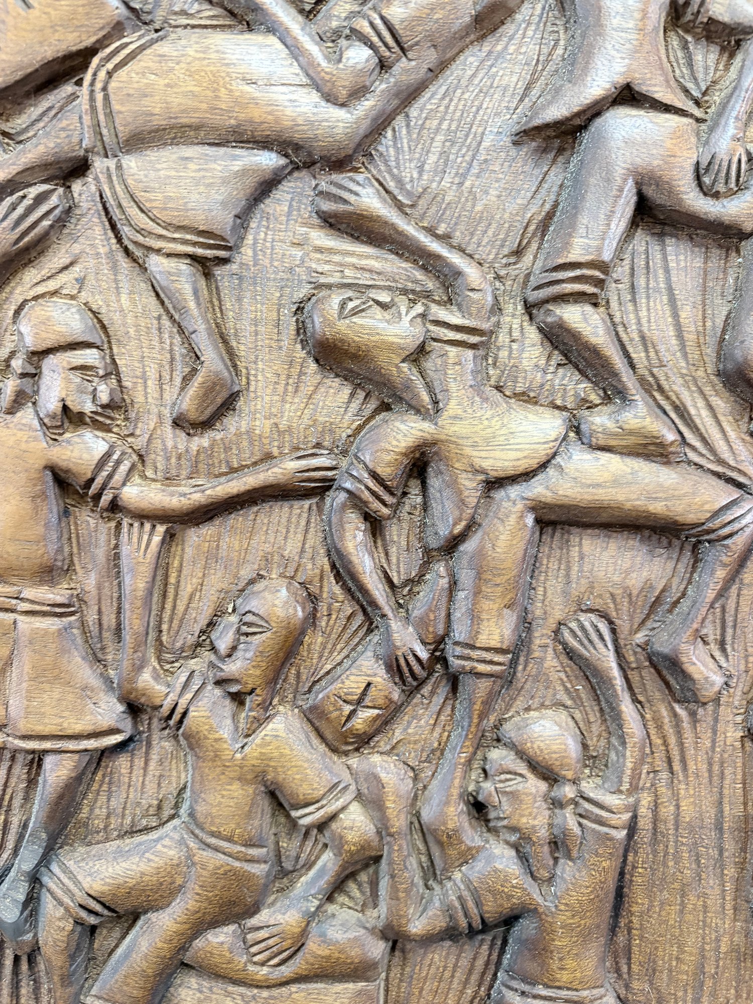 Pair Of West African Hand-Carved Bas-Relief Wood Panels Of Communal ...