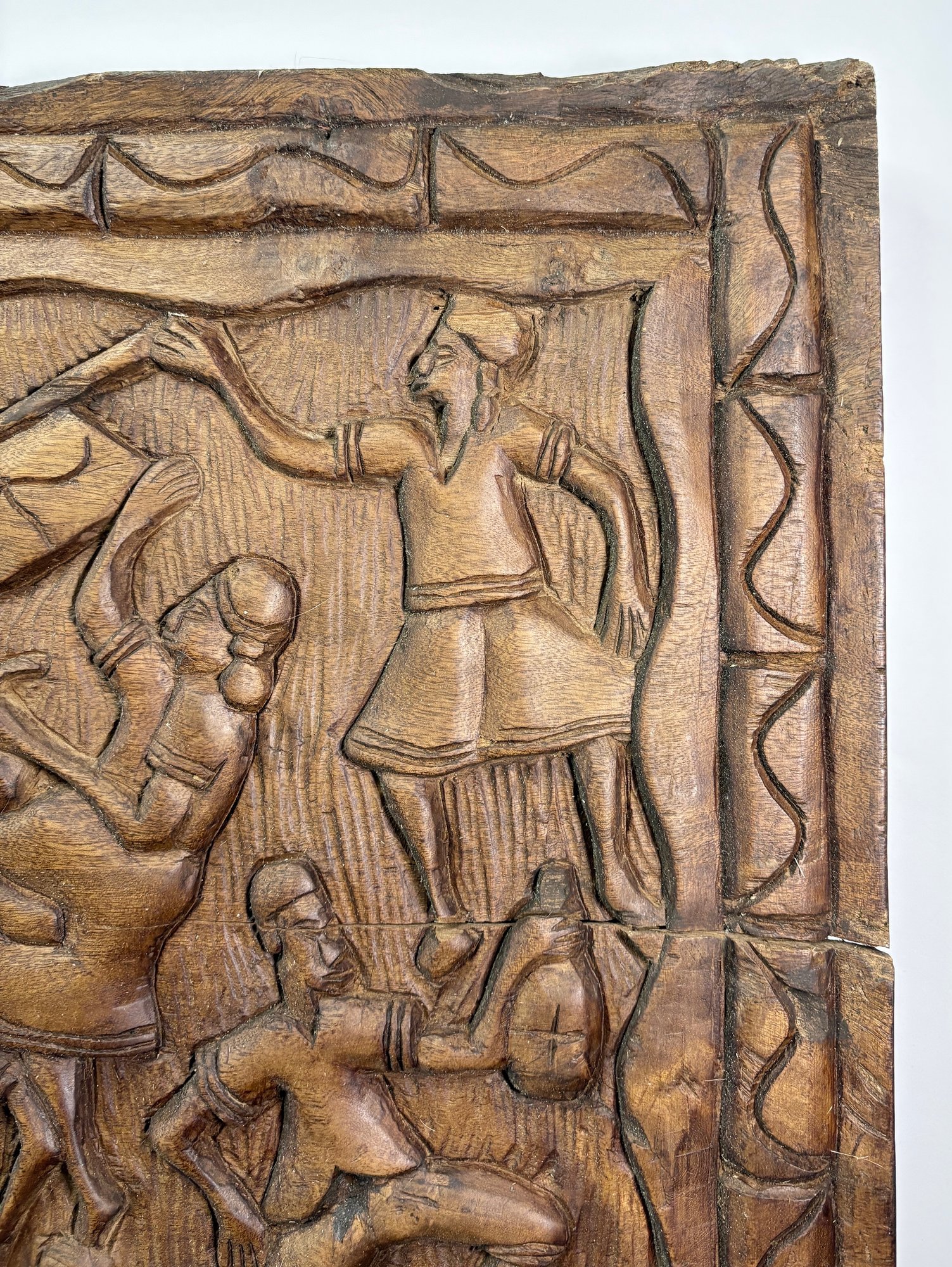 Pair Of West African Hand-Carved Bas-Relief Wood Panels Of Communal ...