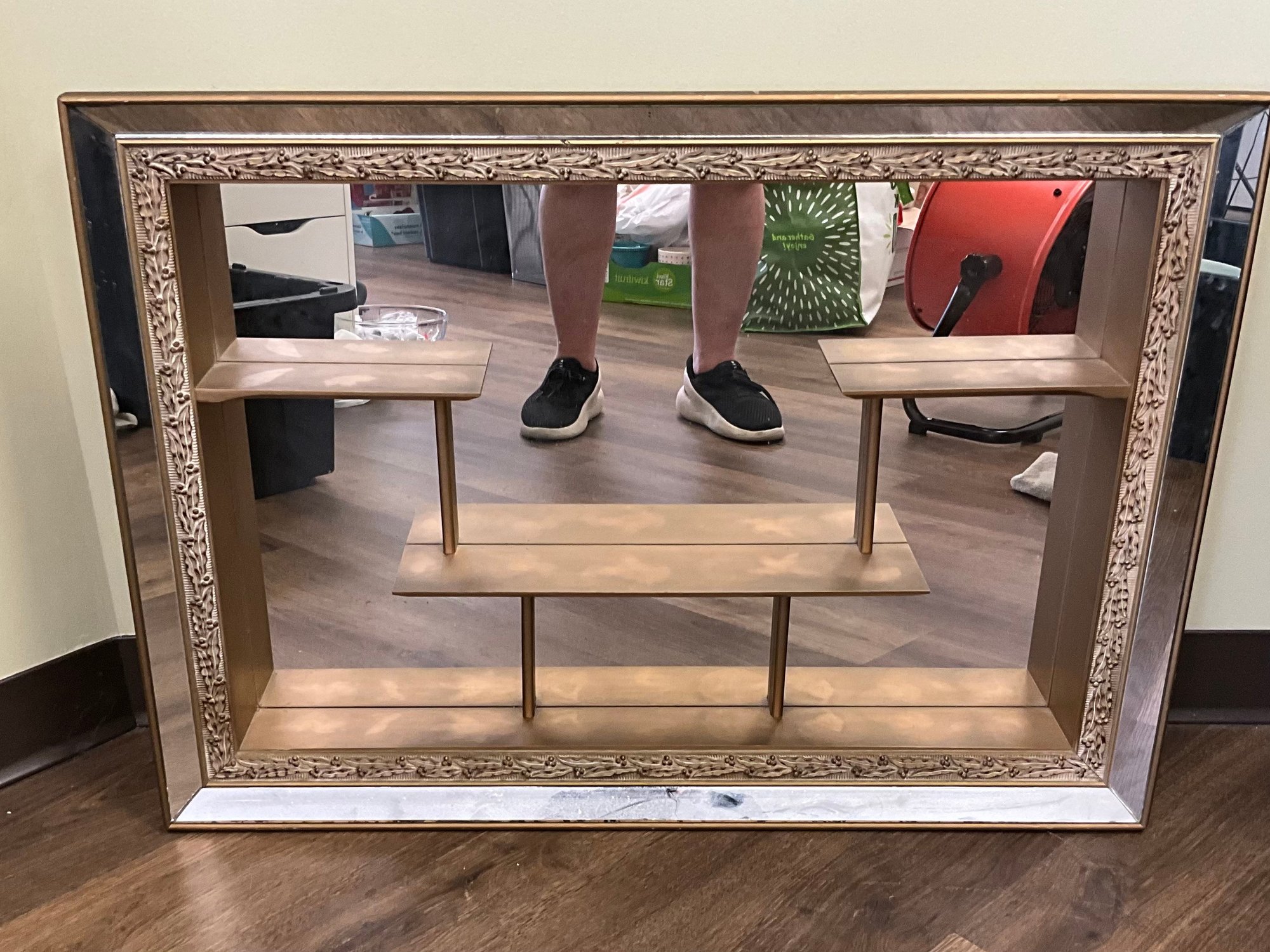 Gorgeous Vintage Gold MCM Shadowbox Mirror / Display Shelf (35Wx25Hx6D ...