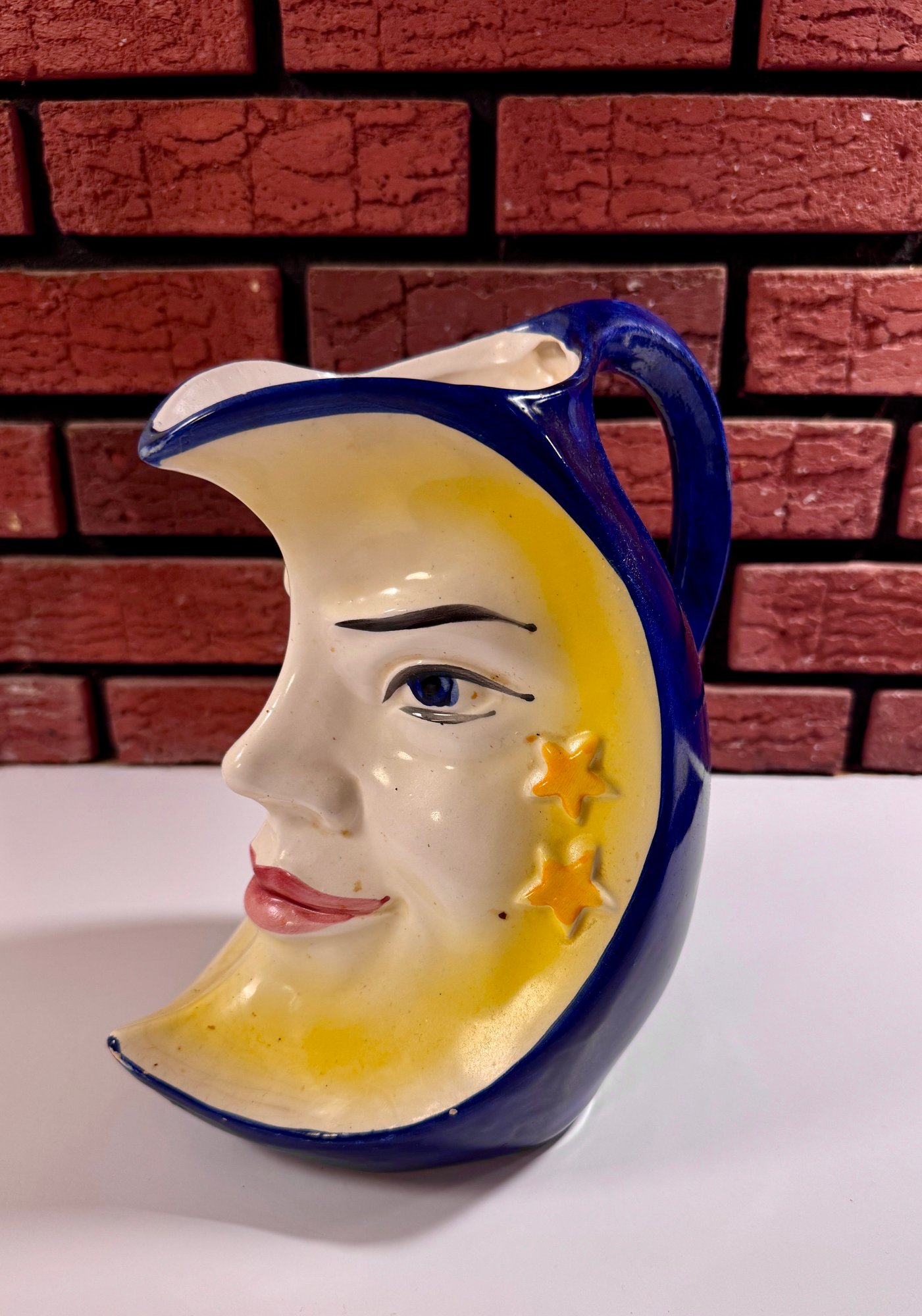 Vintage Ceramic Of Bassano Crescent Moon Face Pitcher From Italy ...