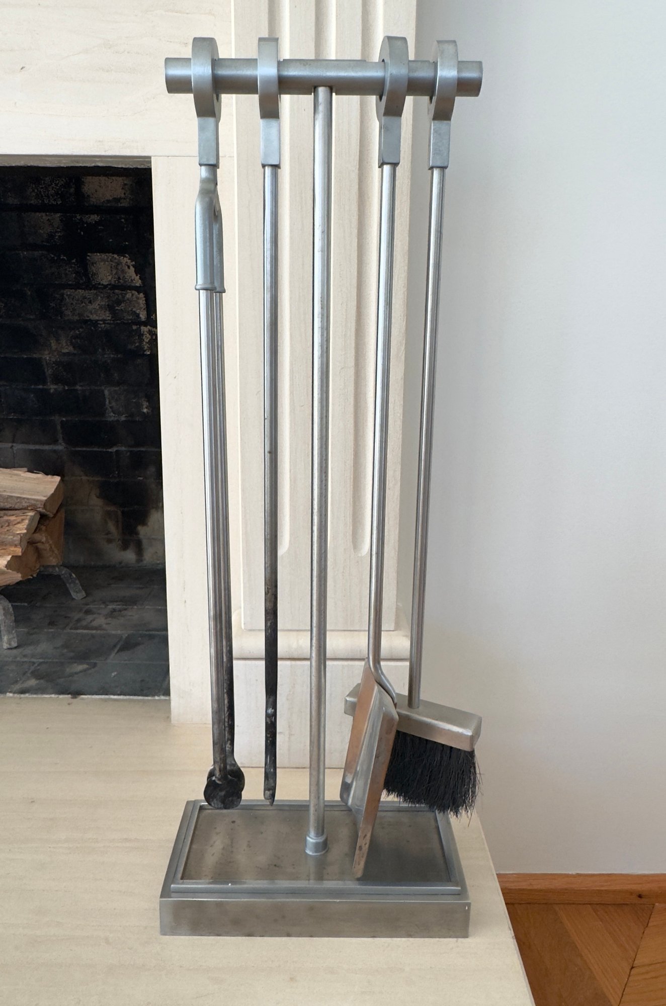 Modern Brushed Metal Fireplace Tool Set #2223506 | Auctionninja.com