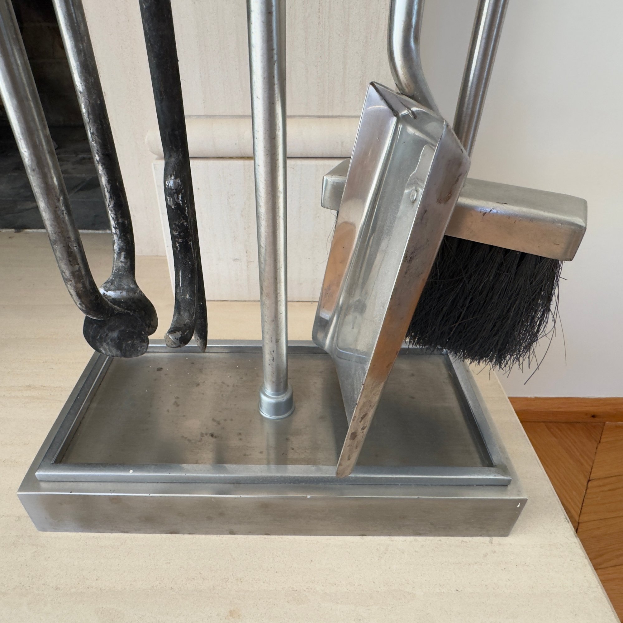 Modern Brushed Metal Fireplace Tool Set #2223506 | Auctionninja.com