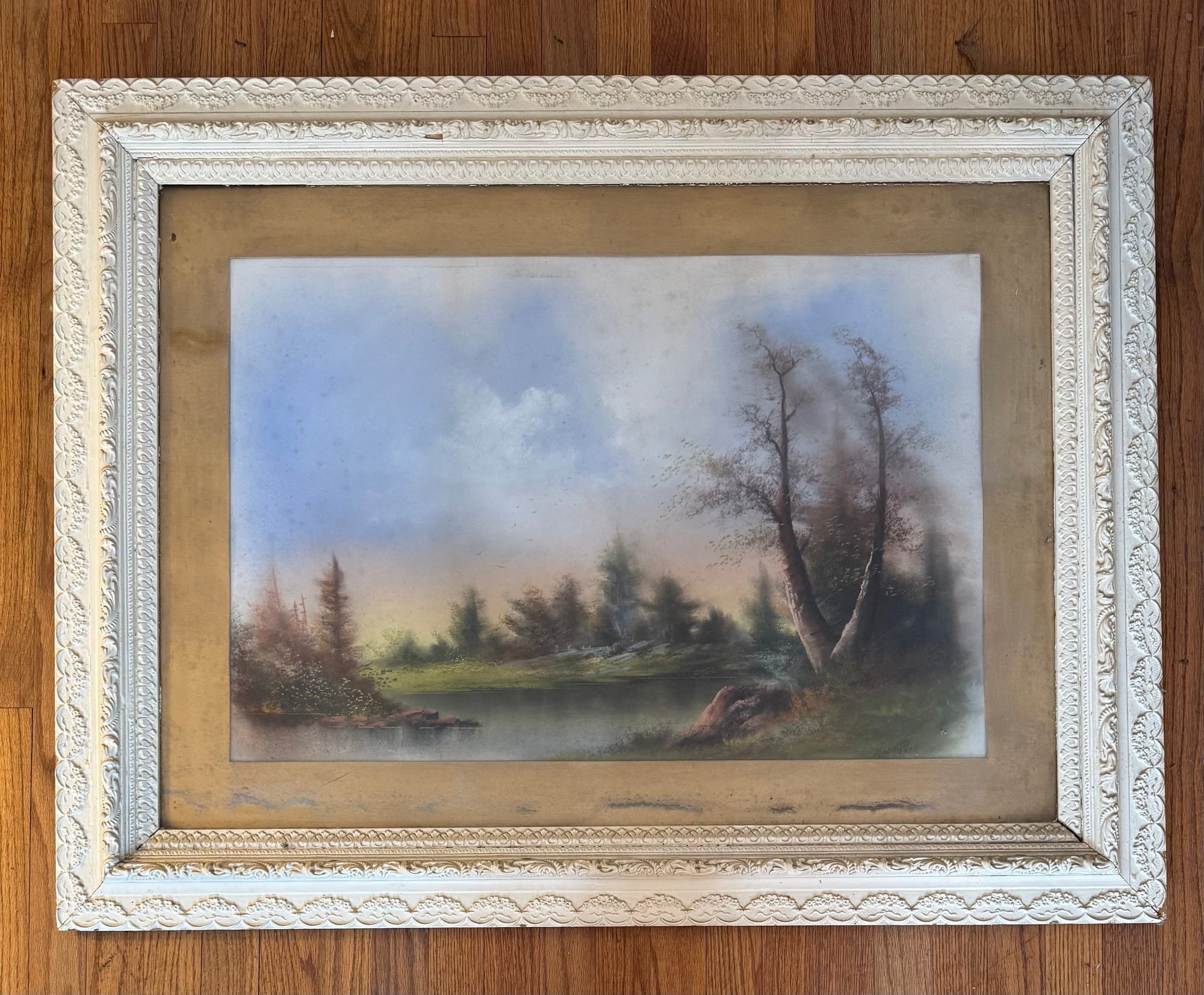 Signed Pastel Landscape With Ornate Distressed White Frame #2249442 ...