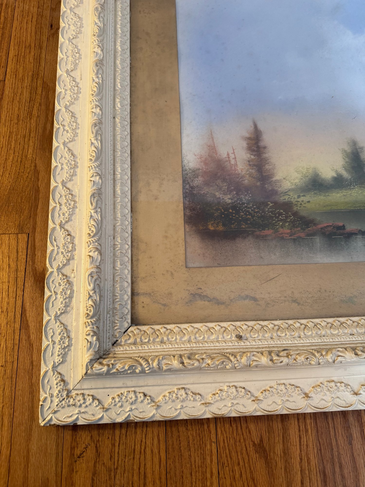 Signed Pastel Landscape With Ornate Distressed White Frame #2249442 ...