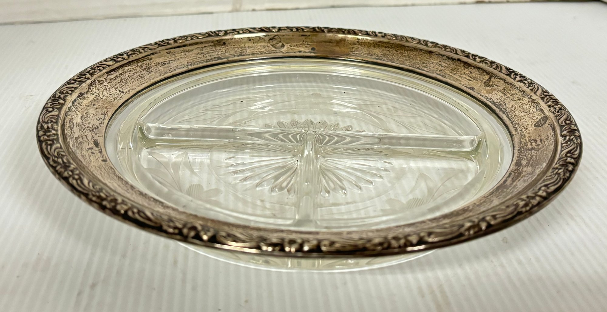 Early 20th Century Sterling Silver Etched Crystal Divided Serving Dish ...