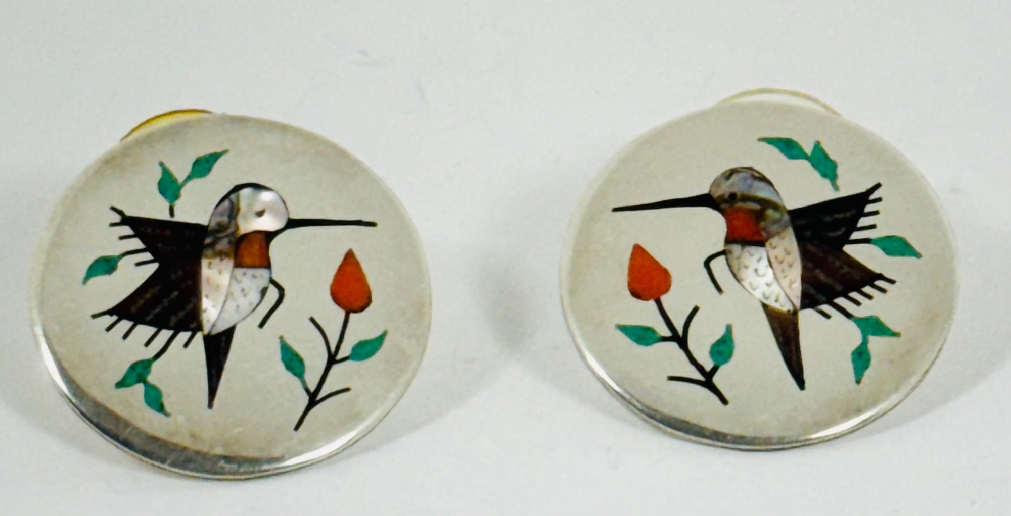 SIGNED R. BOYD ZUNI NATIVE AMERICAN STERLING SILVER INLAY HUMMINGBIRD ...