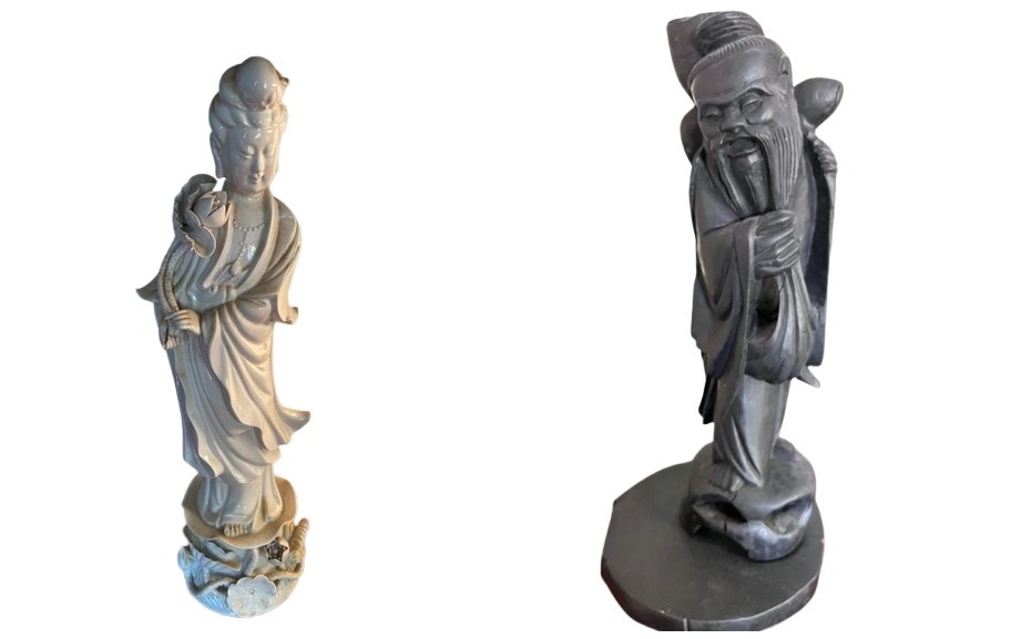 2 Asian Statues - Antique Chinese Blanc De Chine Porcelain Guanyin And ...