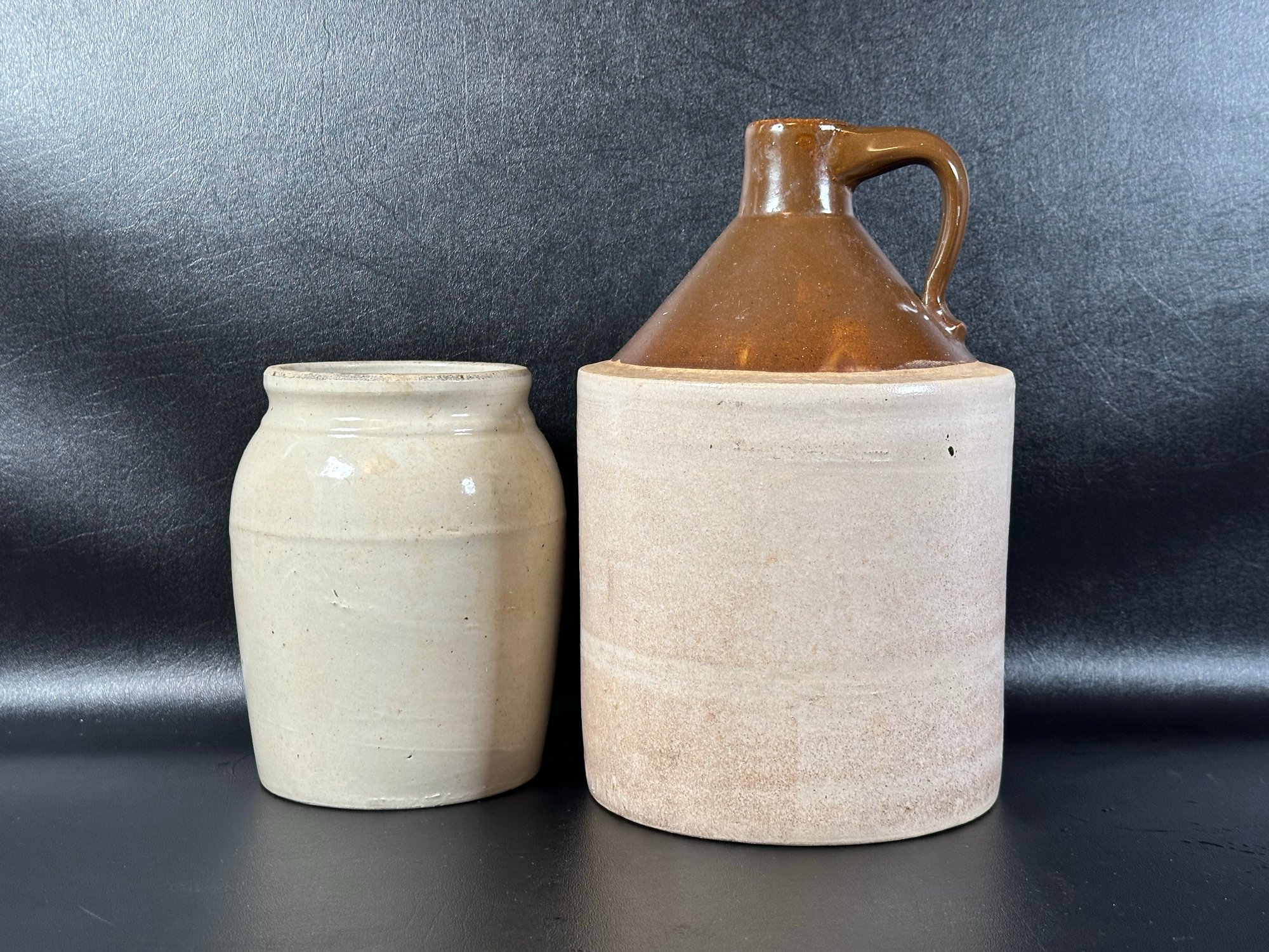 A Handsome Pairing Of Vintage Pottery: Handled Jug & Open Top Crock ...