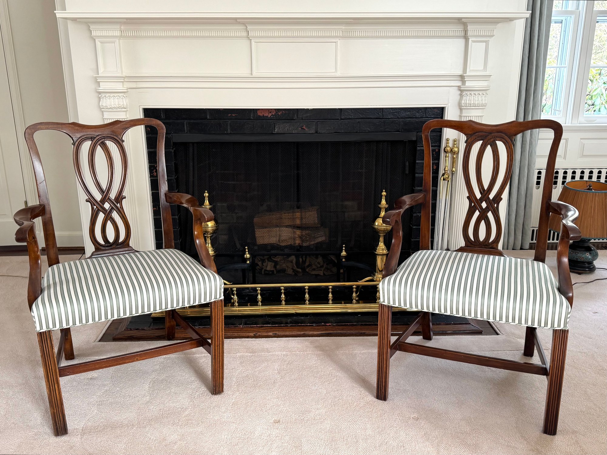 Pair Side Chairs With Pin Stripe Upholstery #2059066 | Auctionninja.com