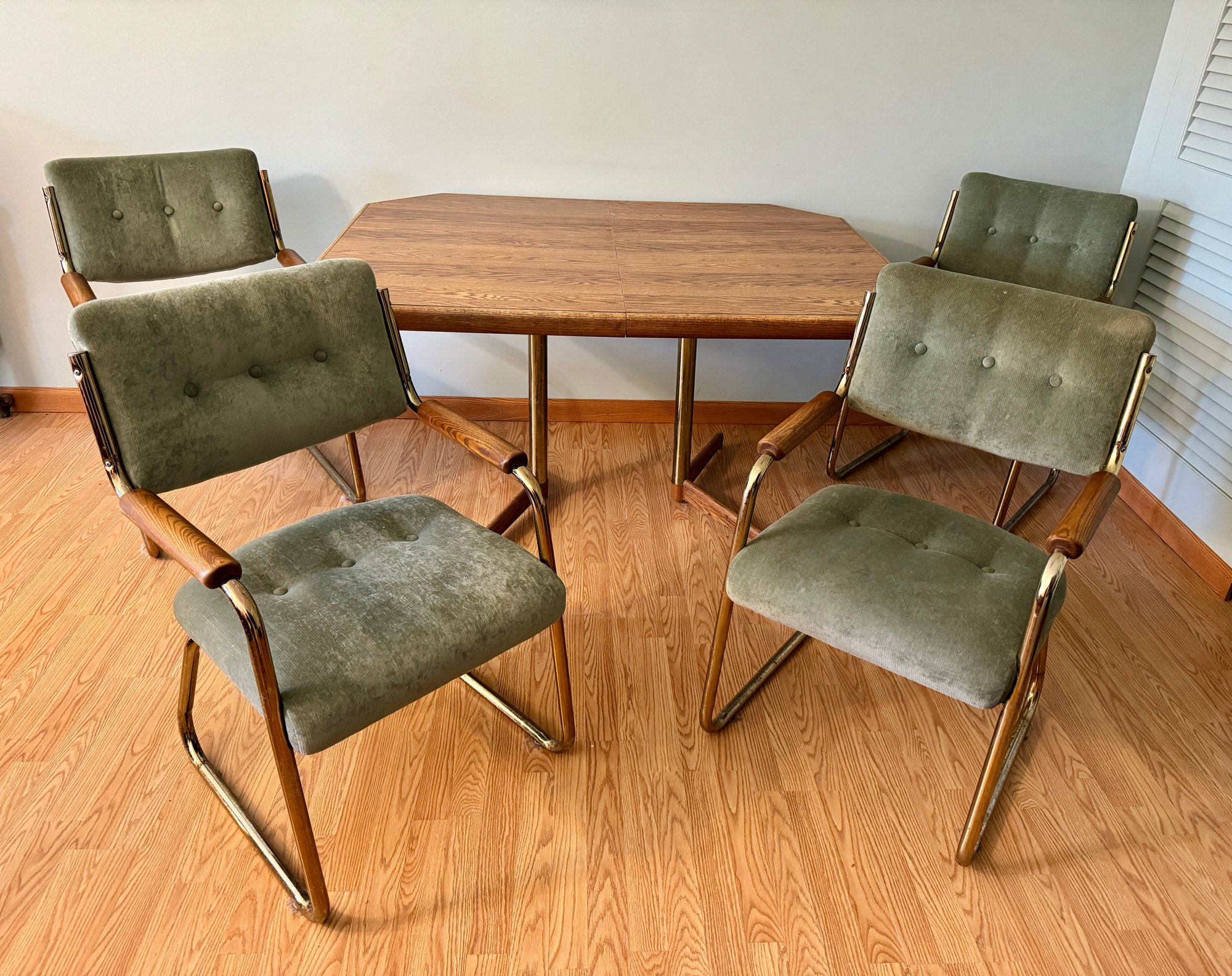 Mid Century Table W/ Four Chromecraft Upholstered Arm Chairs - Table ...