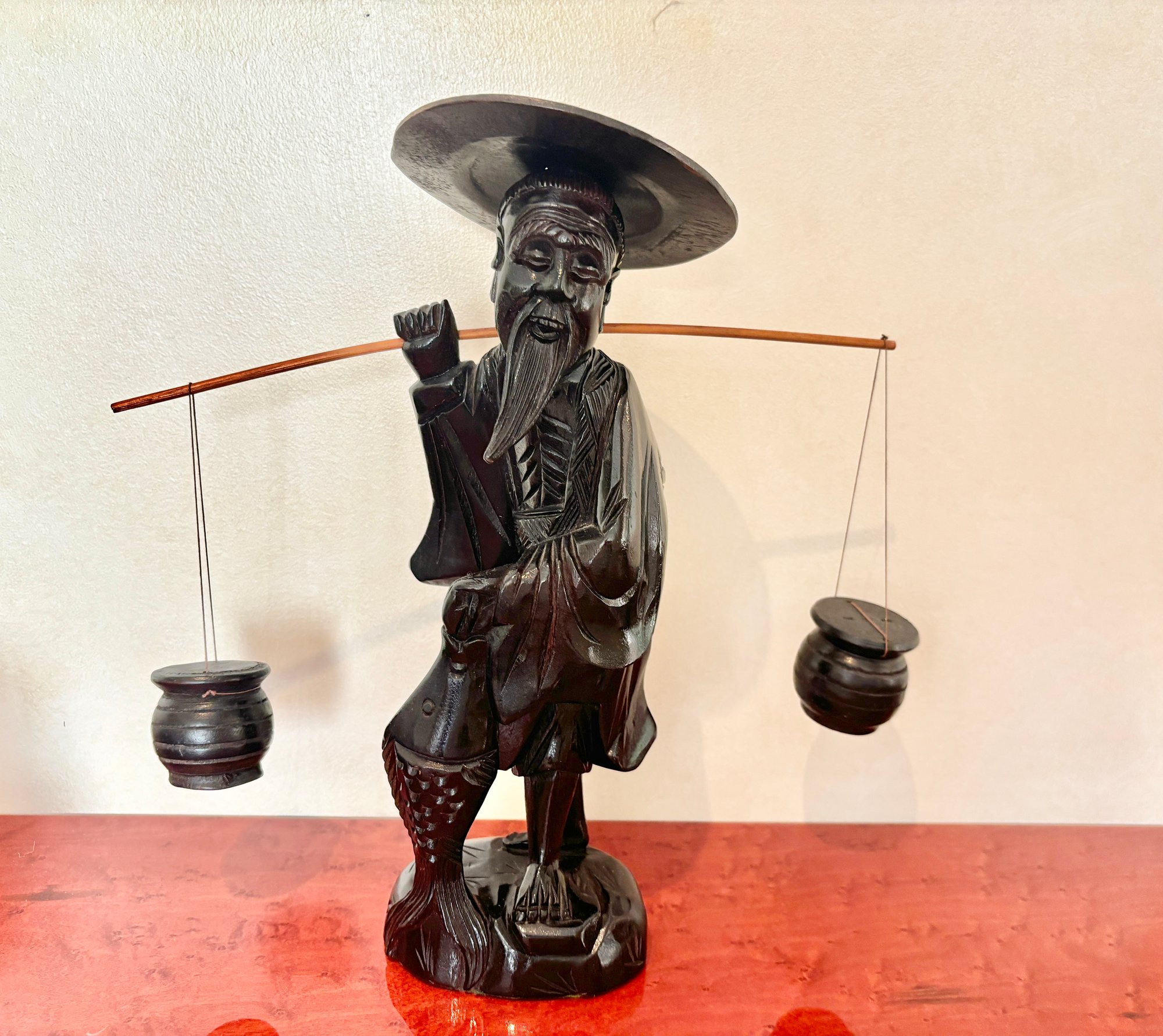 Asian Hand Crafted Ironwood Chinese Man Carrying Water Bucket #1977593 ...