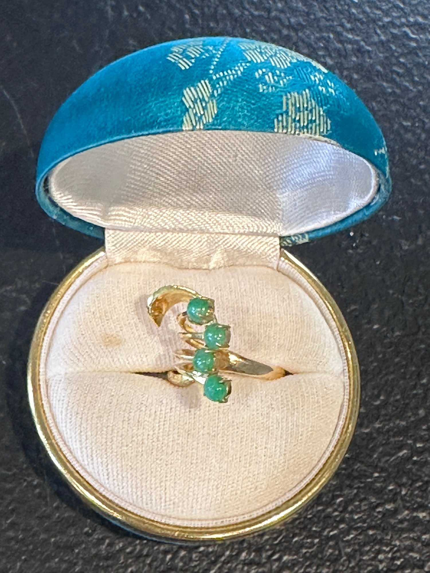 14K Yellow Gold Jade Cluster Ring Vintage Mid-Century Statement Size 5 ...