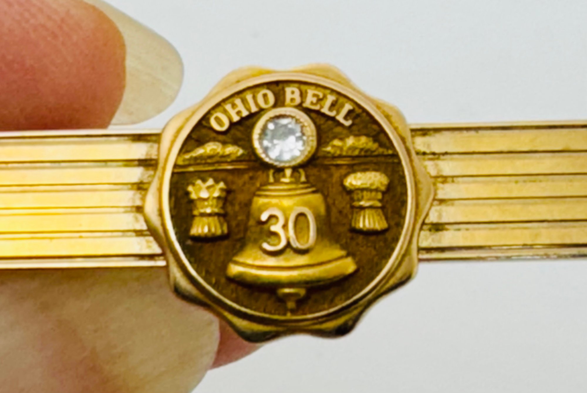 VINTAGE 10K GOLD & DIAMOND OHIO BELL 30 YEAR EMBLEM ON 12K GOLD FILLED ...