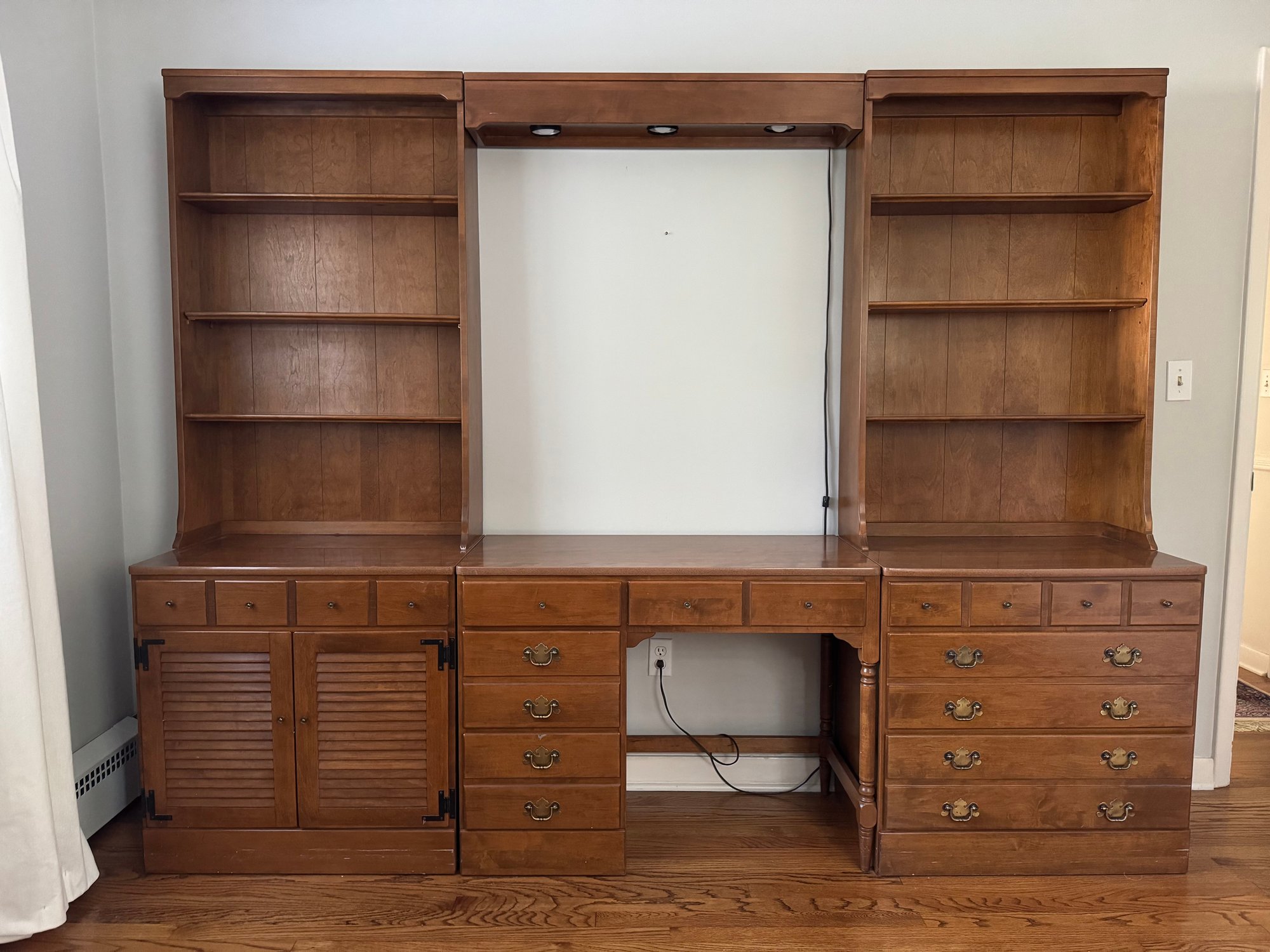 Large 3-section Ethan Allen Lighted Wall Unit / Media Cabinet With Side ...
