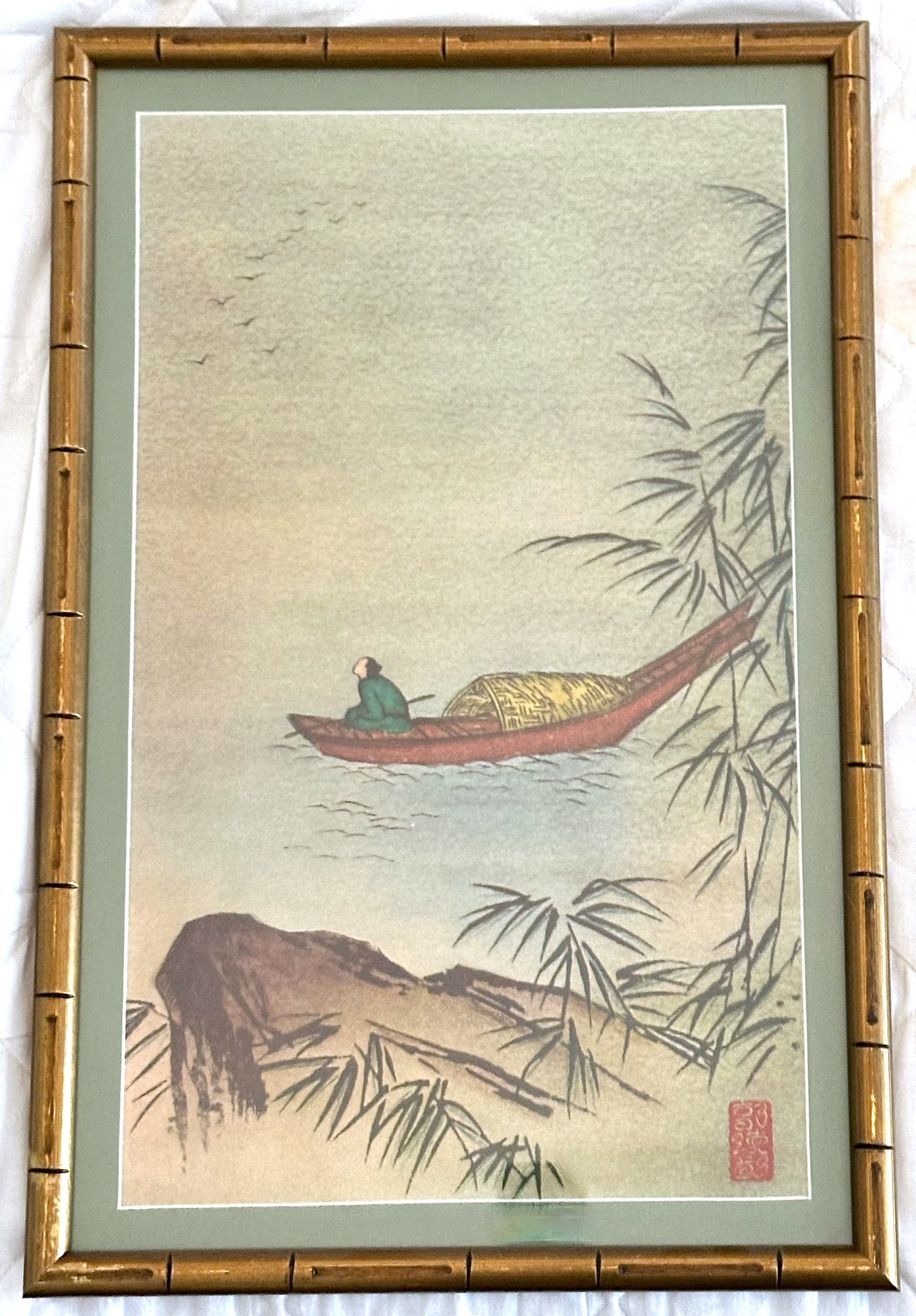 Original Asian Lithograph Print In Bamboo Frame #40803020 ...