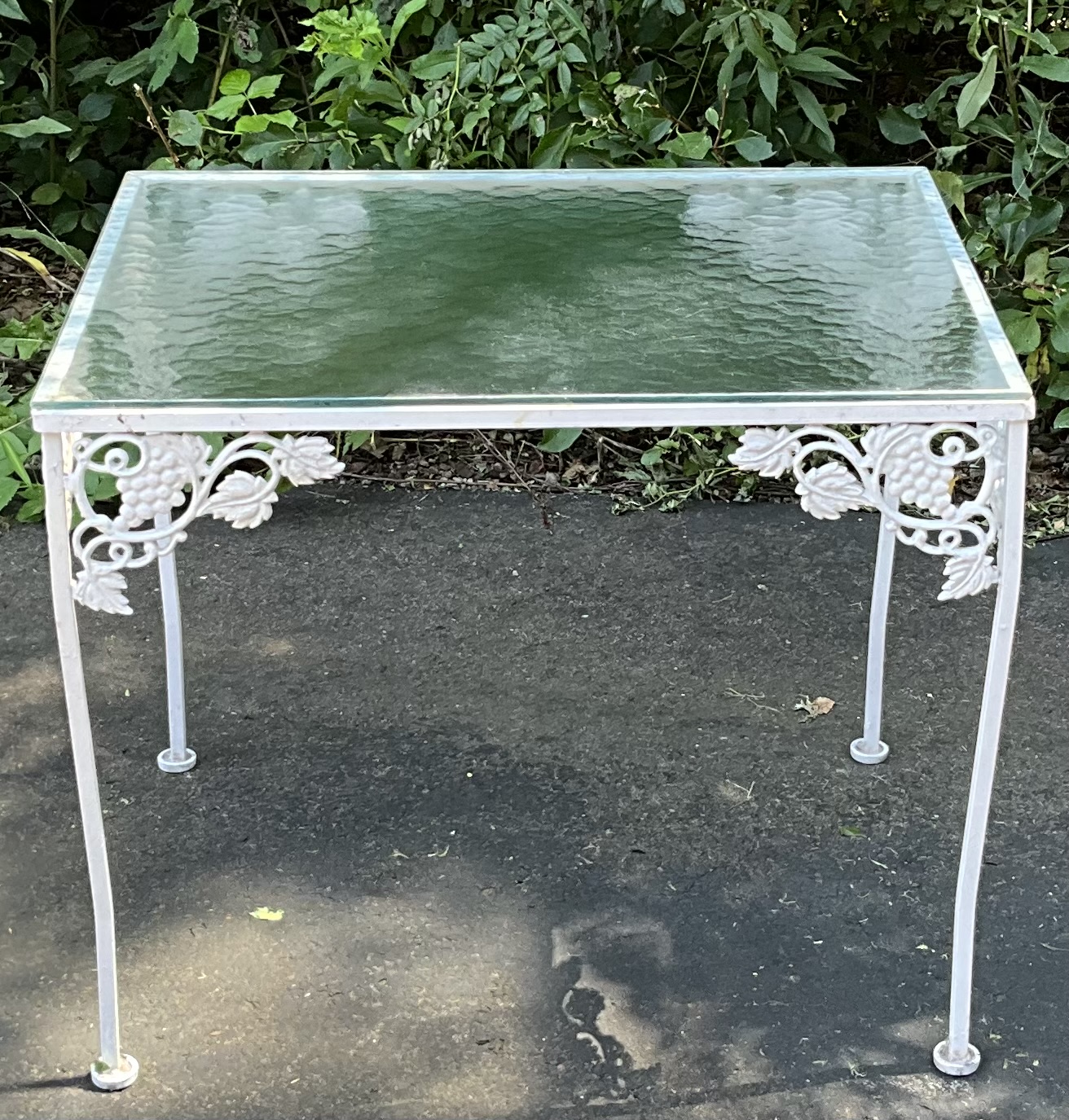 Vintage White Wrought Iron Grapevine Outdoor Side Table With Glass Top ...