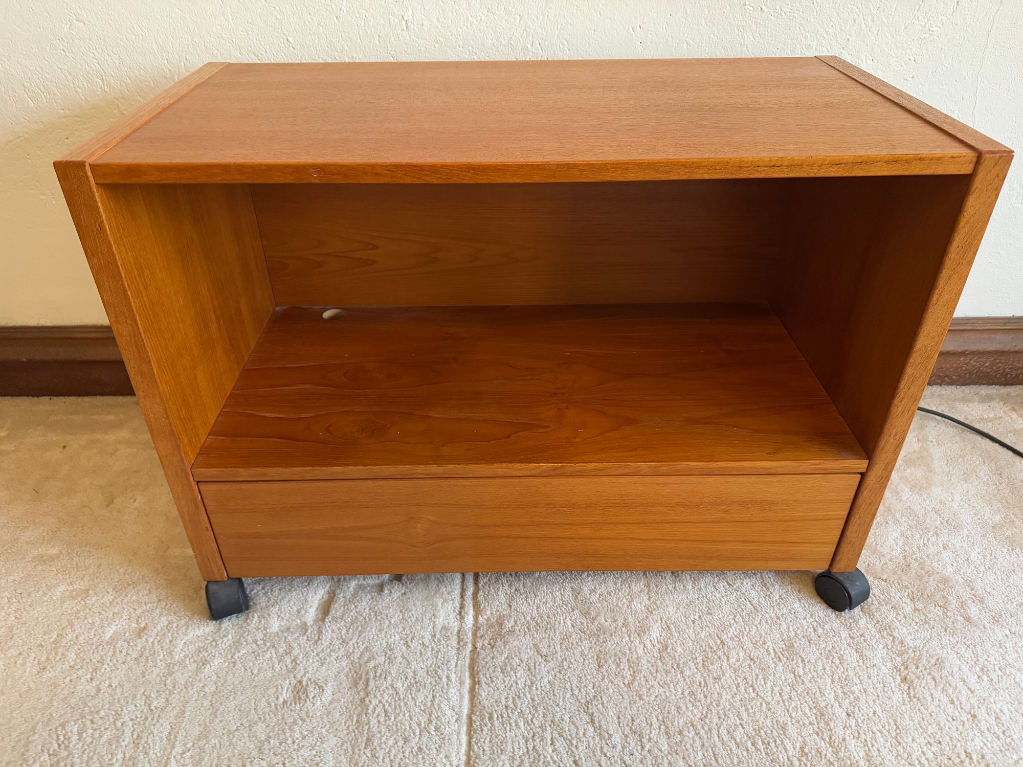 Solid Teak Wood Rolling Console With Single Drawer - Purchased At ...