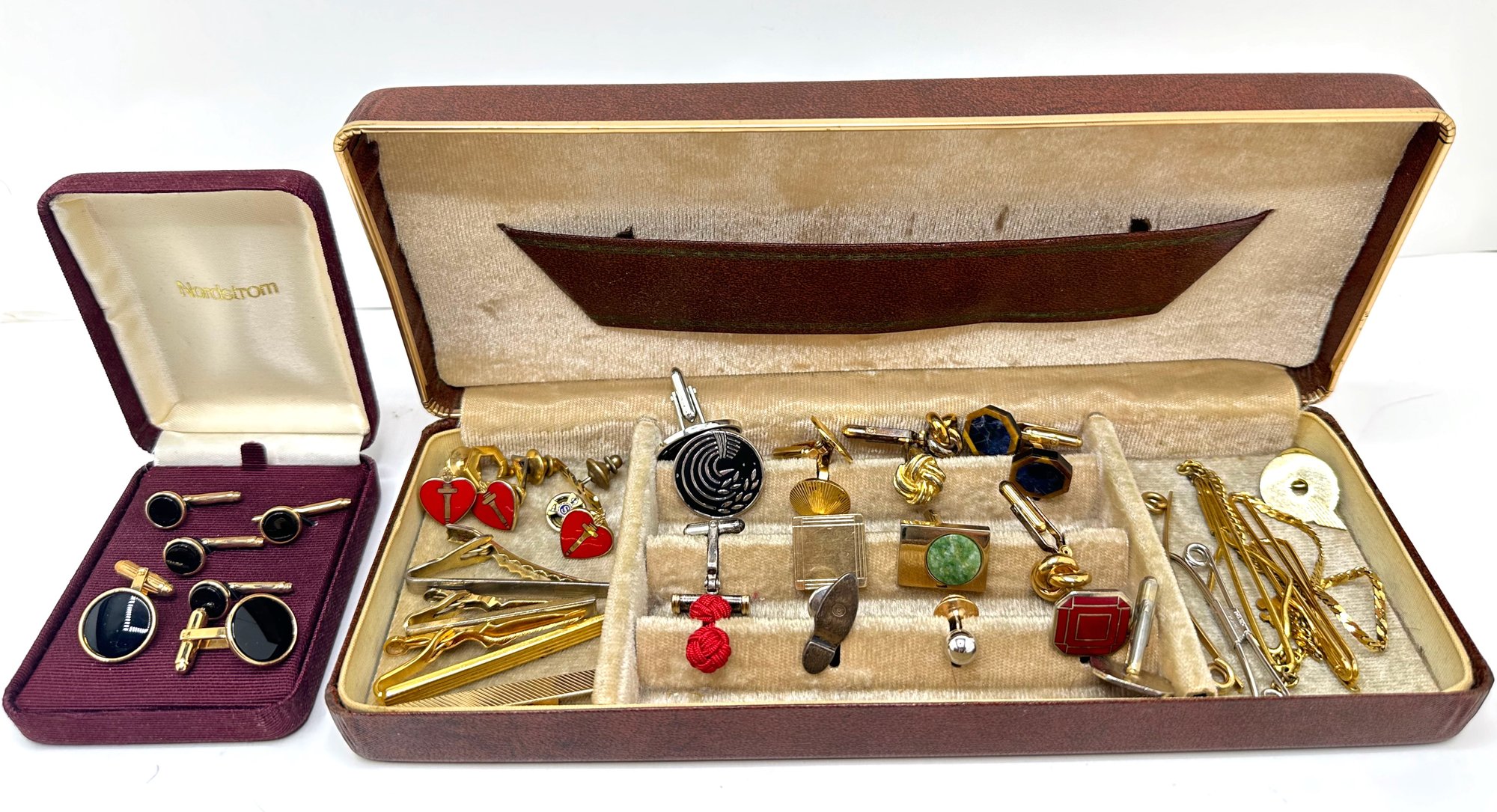 Vintage Cufflink Box With Cufflinks, Tie Clips, Lapel Pins & Nordstrom ...