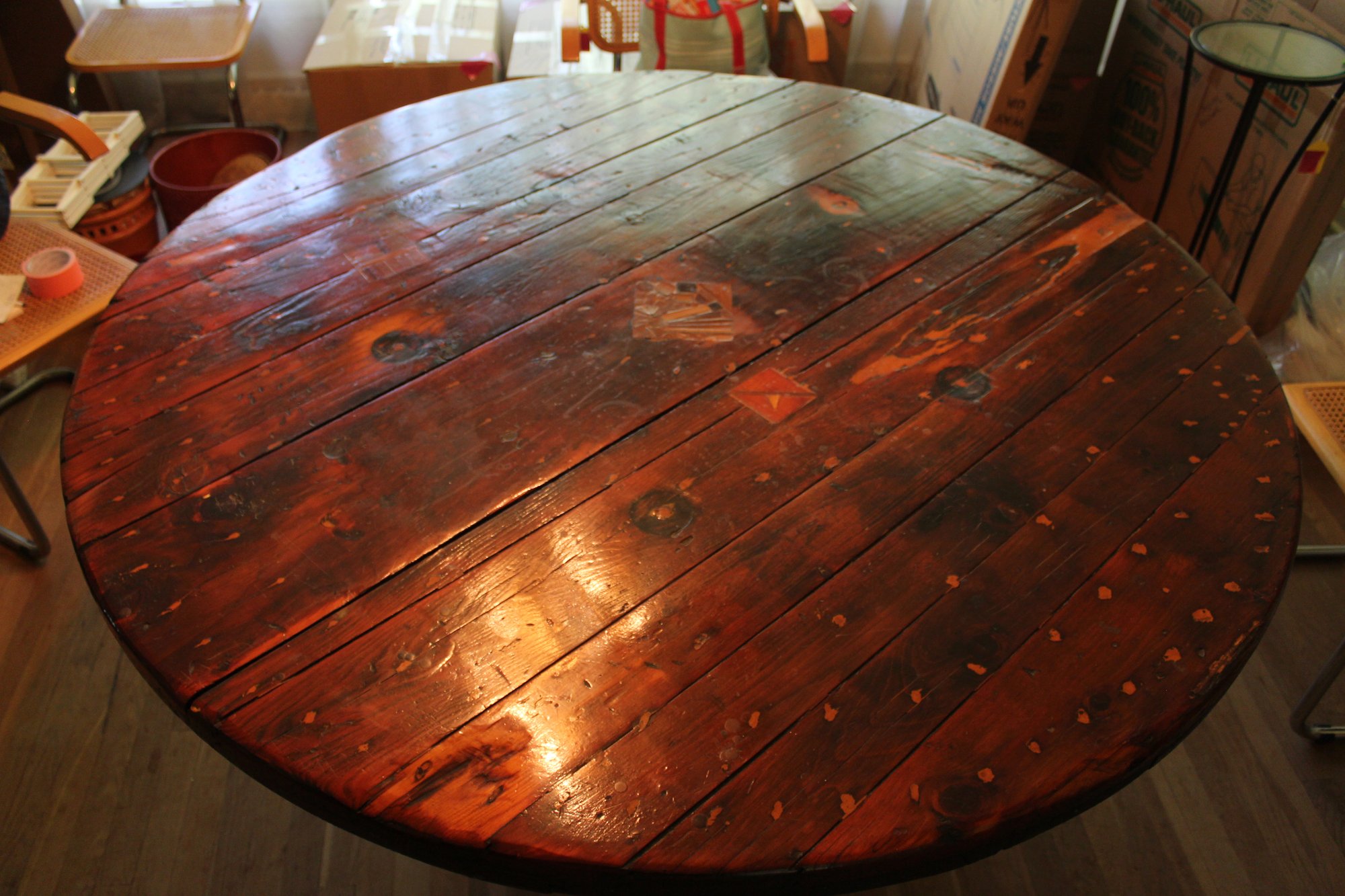 Rustic Table With Inlay 60 Inch Diameter #1944808 | Auctionninja.com