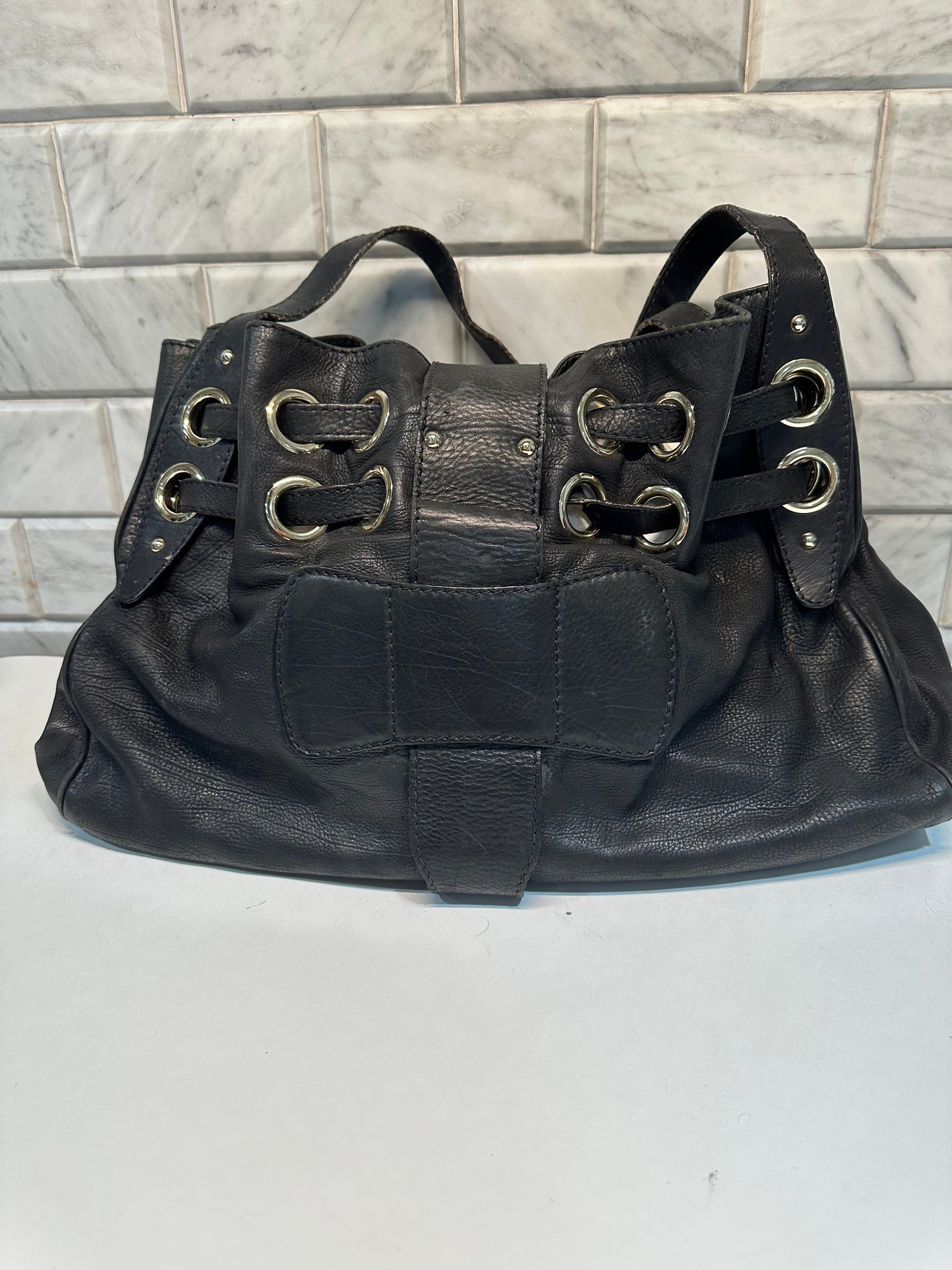 Authentic Vintage JIMMY CHOO Large Black Leather Shoulder Bag #1946590 ...