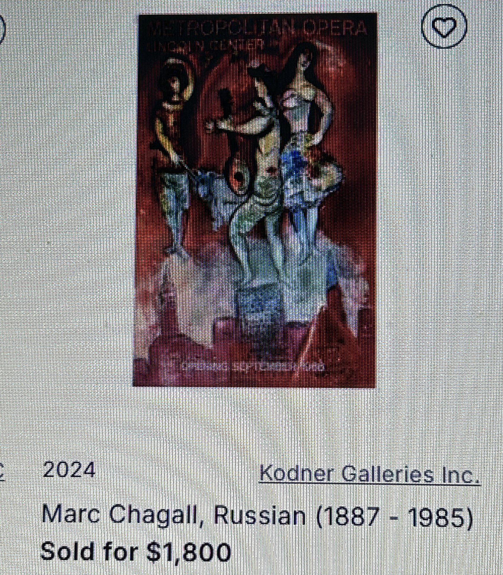 RARE Original 1966 MARC CHAGALL 'Metropolitan Opera' Lithograph- 3rd ...