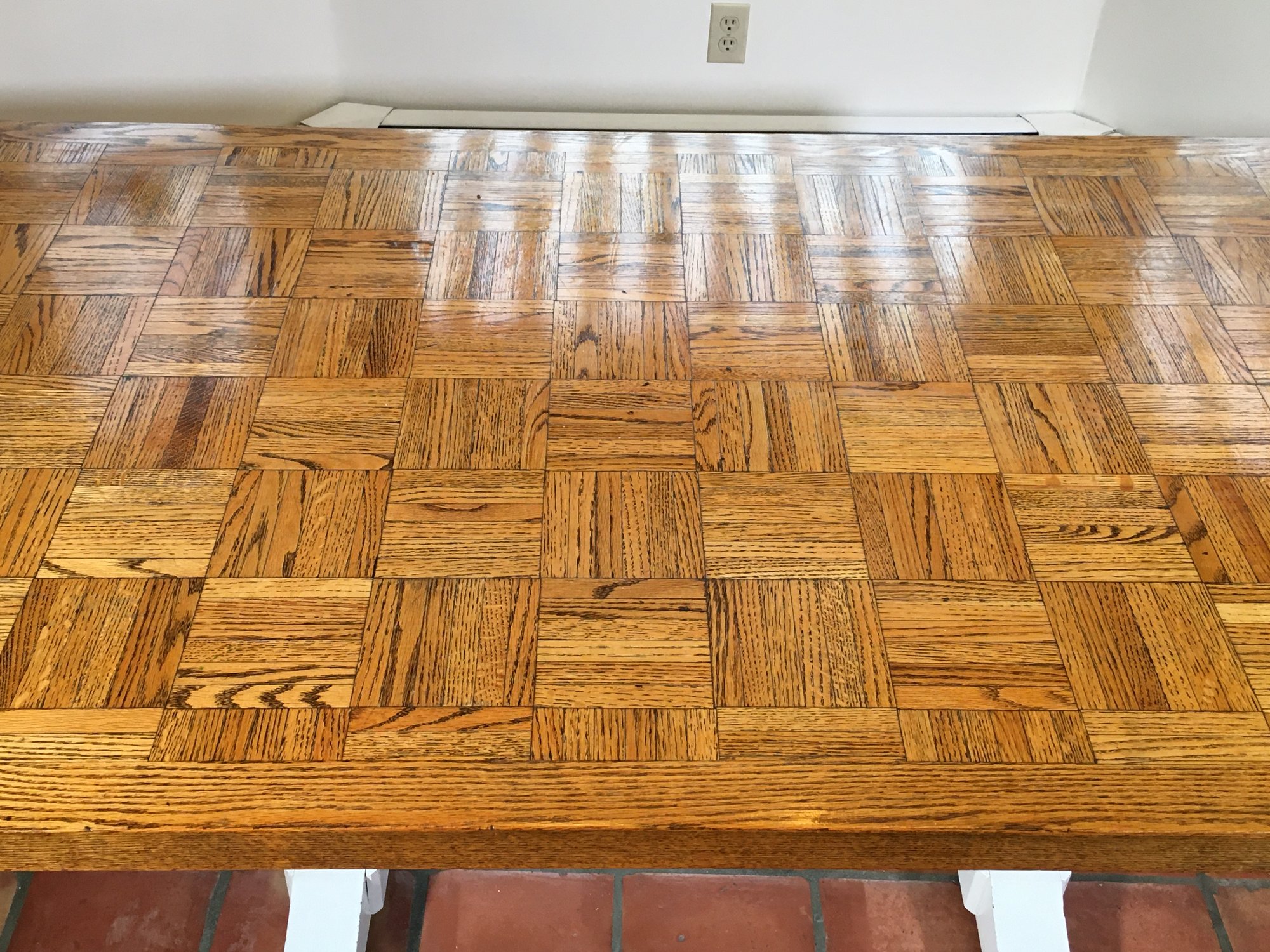 Extremely Nice Parquetry Top Kitchen Table - With White Legs - VERY ...