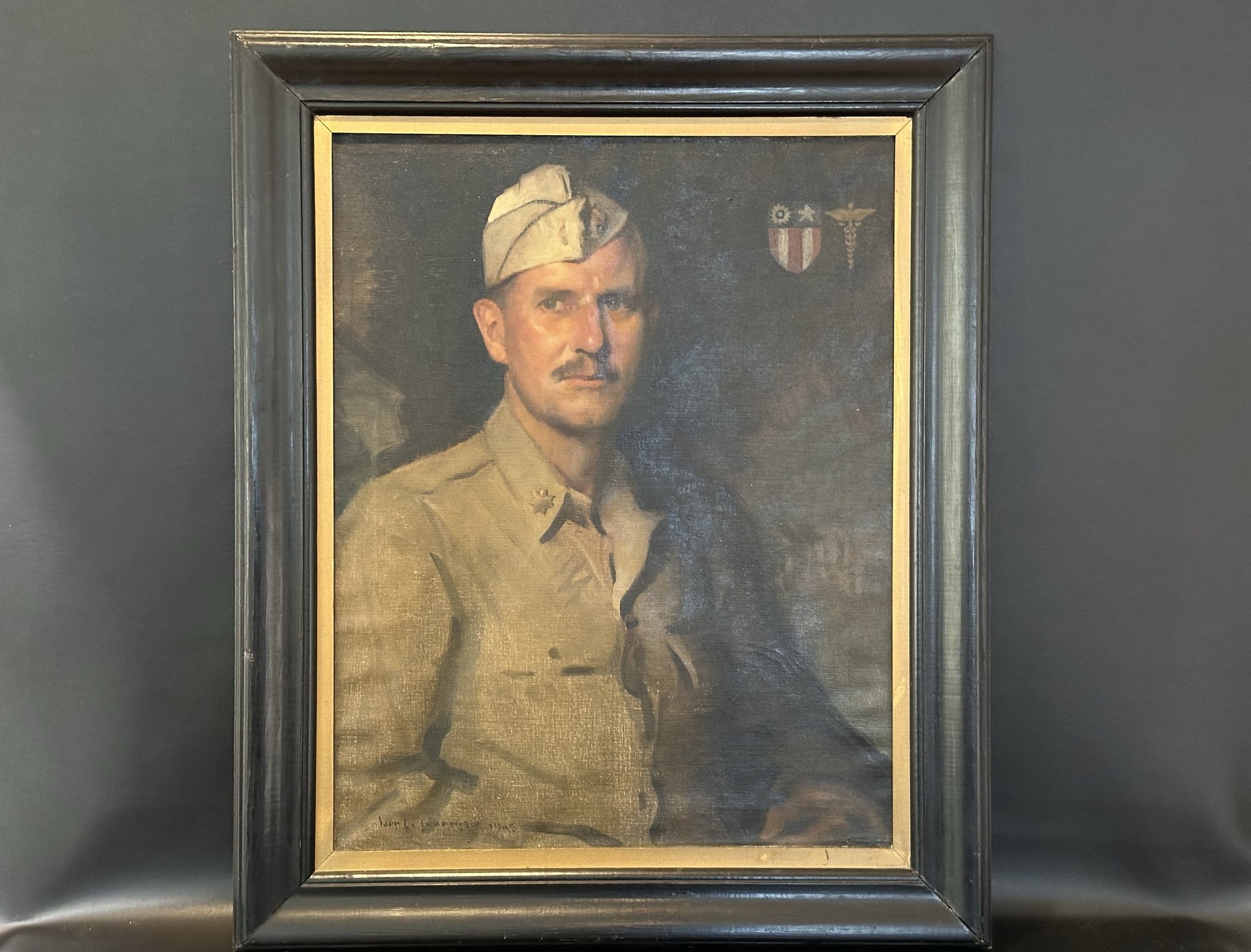 A Striking Vintage Portrait, Original Oil On Canvas, Man In Military ...