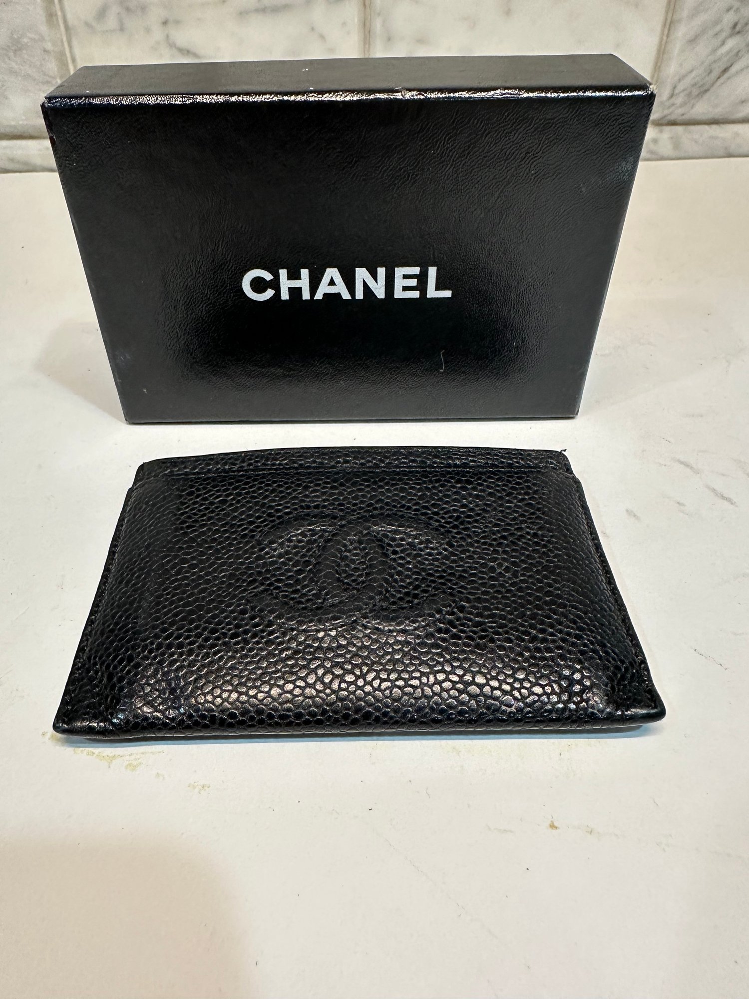Authentic CHANEL Caviar Black Leather Credit Card Case With Box And ...