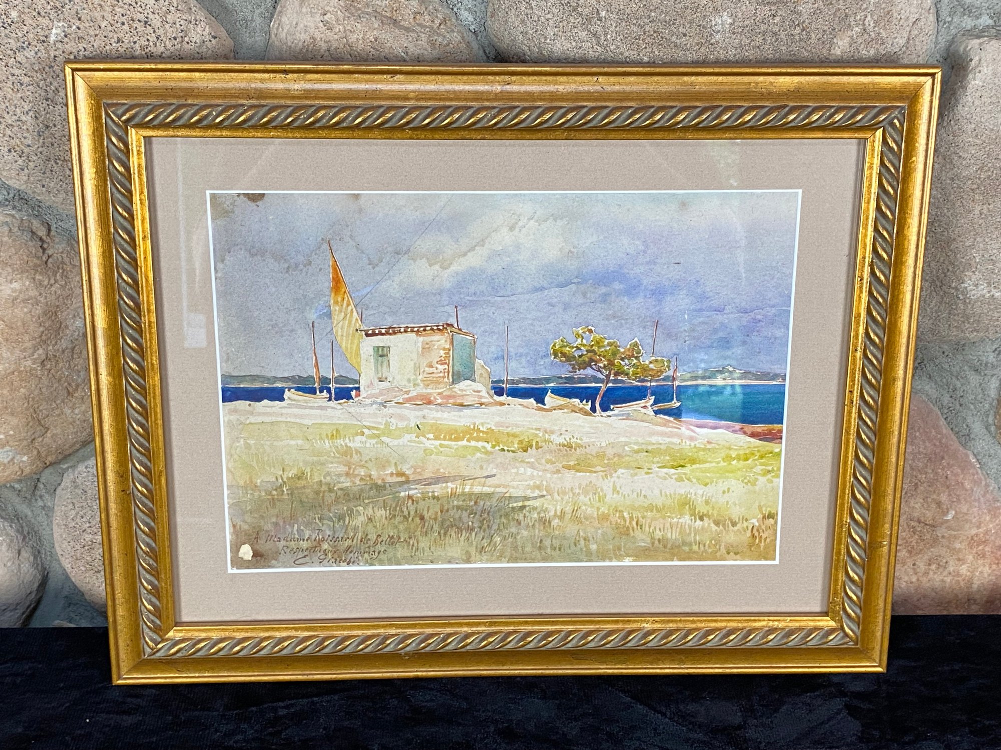 French Watercolor - Purchased In France - Dedicated By Artist To Madame ...