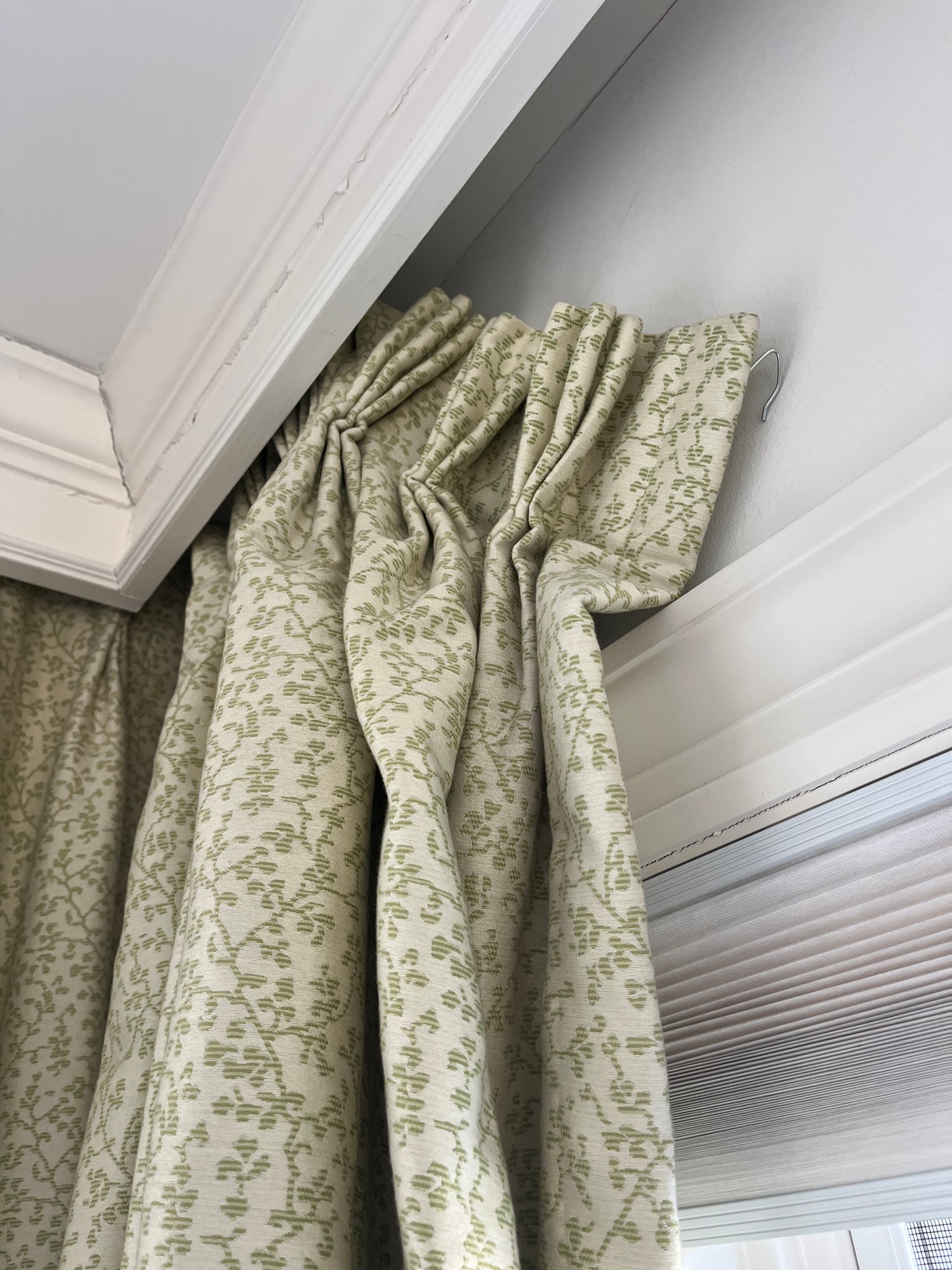 A Set Of Custom Drapery Panels And A Valence - Spring Green Floral On ...