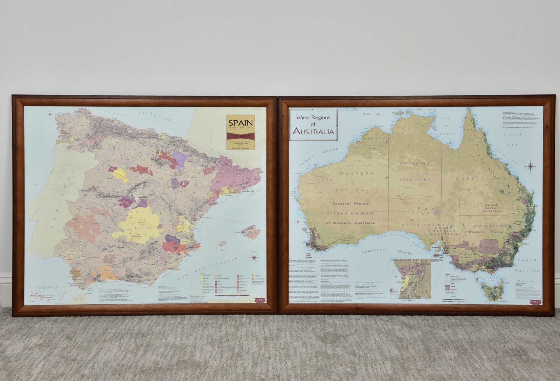 Collection Of Wine Region Framed Maps - Australia And Spain #1979321 ...