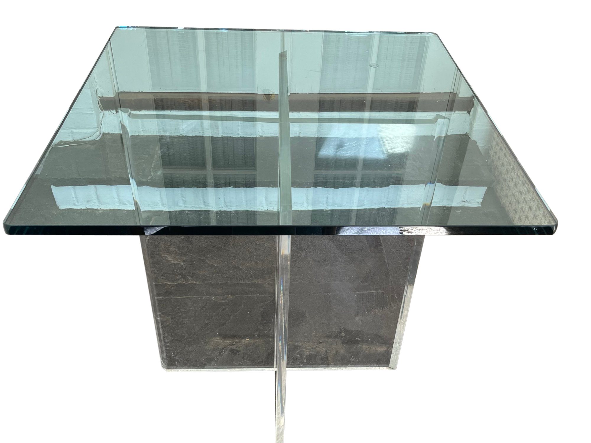 Modernist Glass & Acrylic Table - Thick Glass With Crisscross Acrylic ...