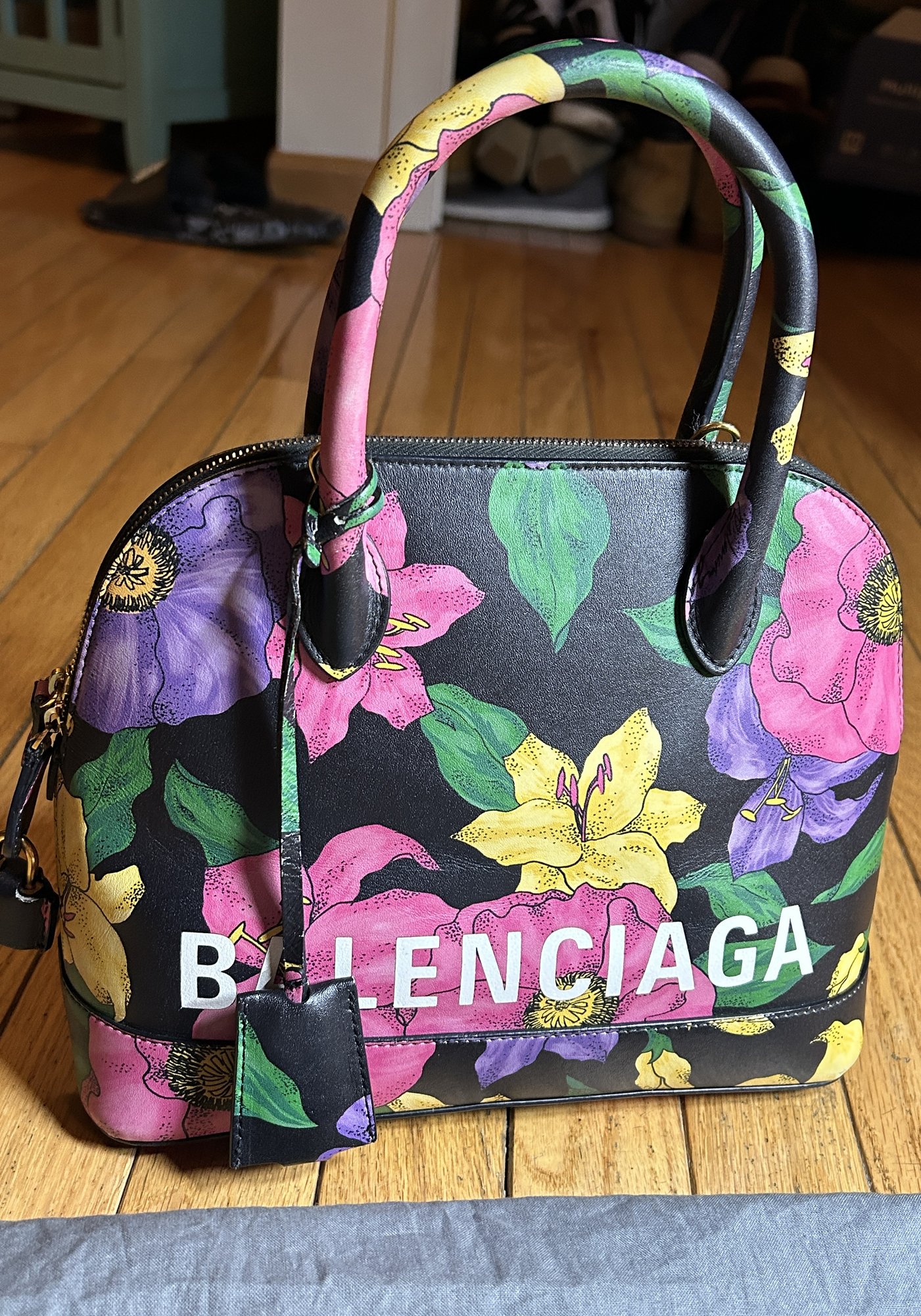 RARE BALENCIAGA 'LUSH FLORAL' Top-handle Calfskin Purse- Papers, Pouch ...