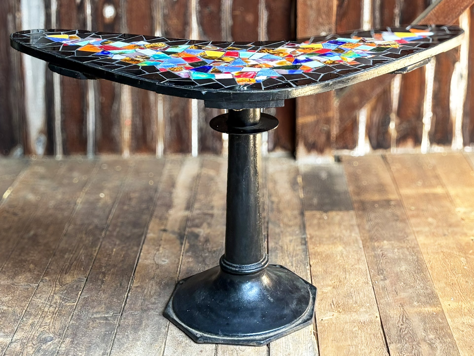 One Of A Kind, Mosaic Half Moon Table Top On Black Wrought Iron Base ...