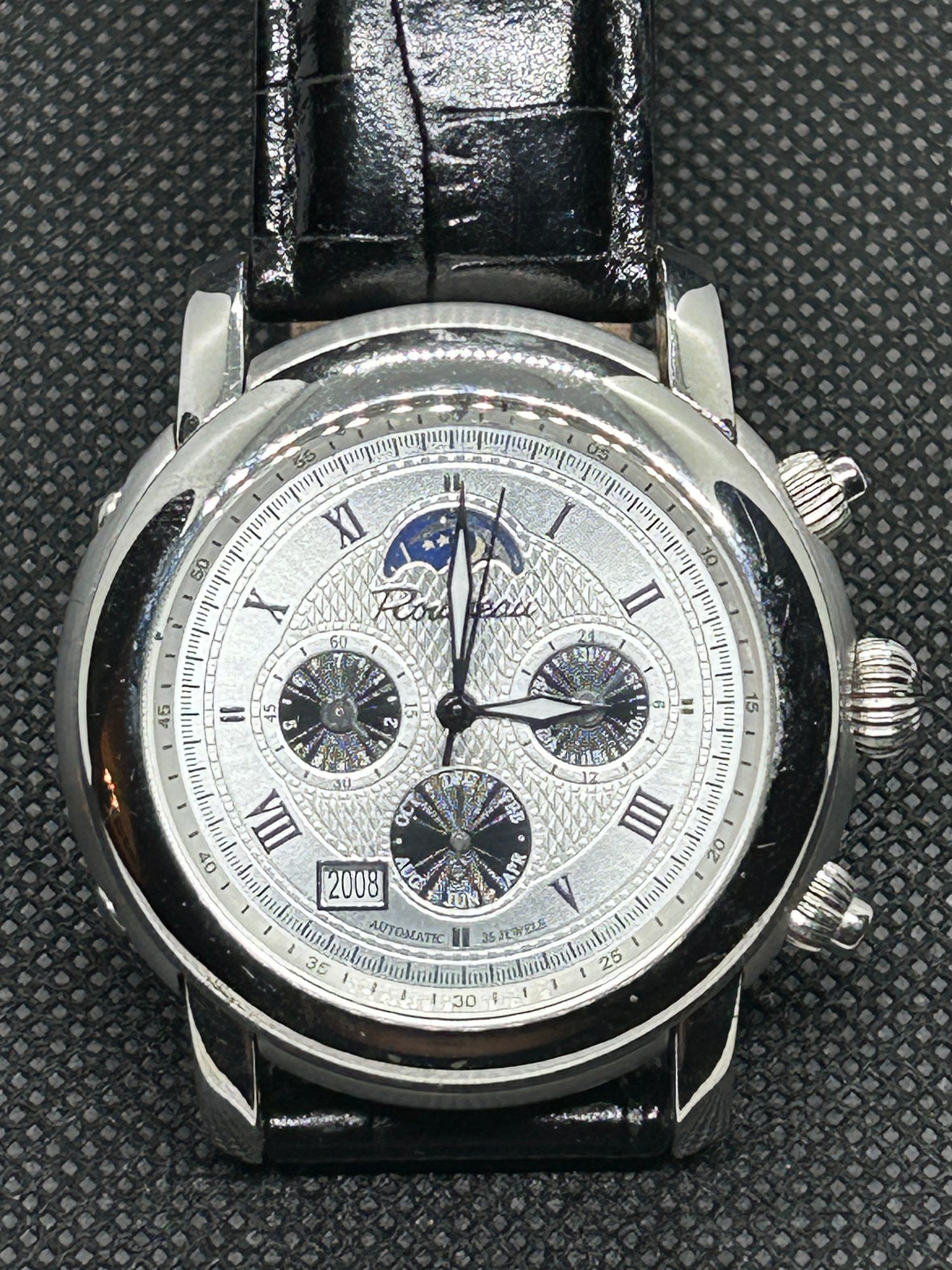 Sleek Men's ROUSSEAU Triple-Date Automatic Wristwatch With Moon Phase ...