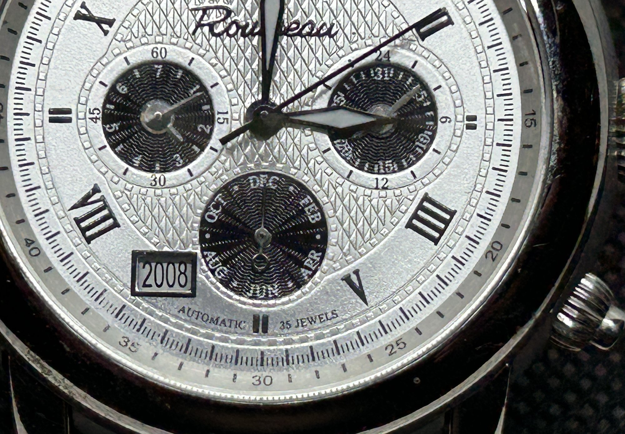 Sleek Men's ROUSSEAU Triple-Date Automatic Wristwatch With Moon Phase ...