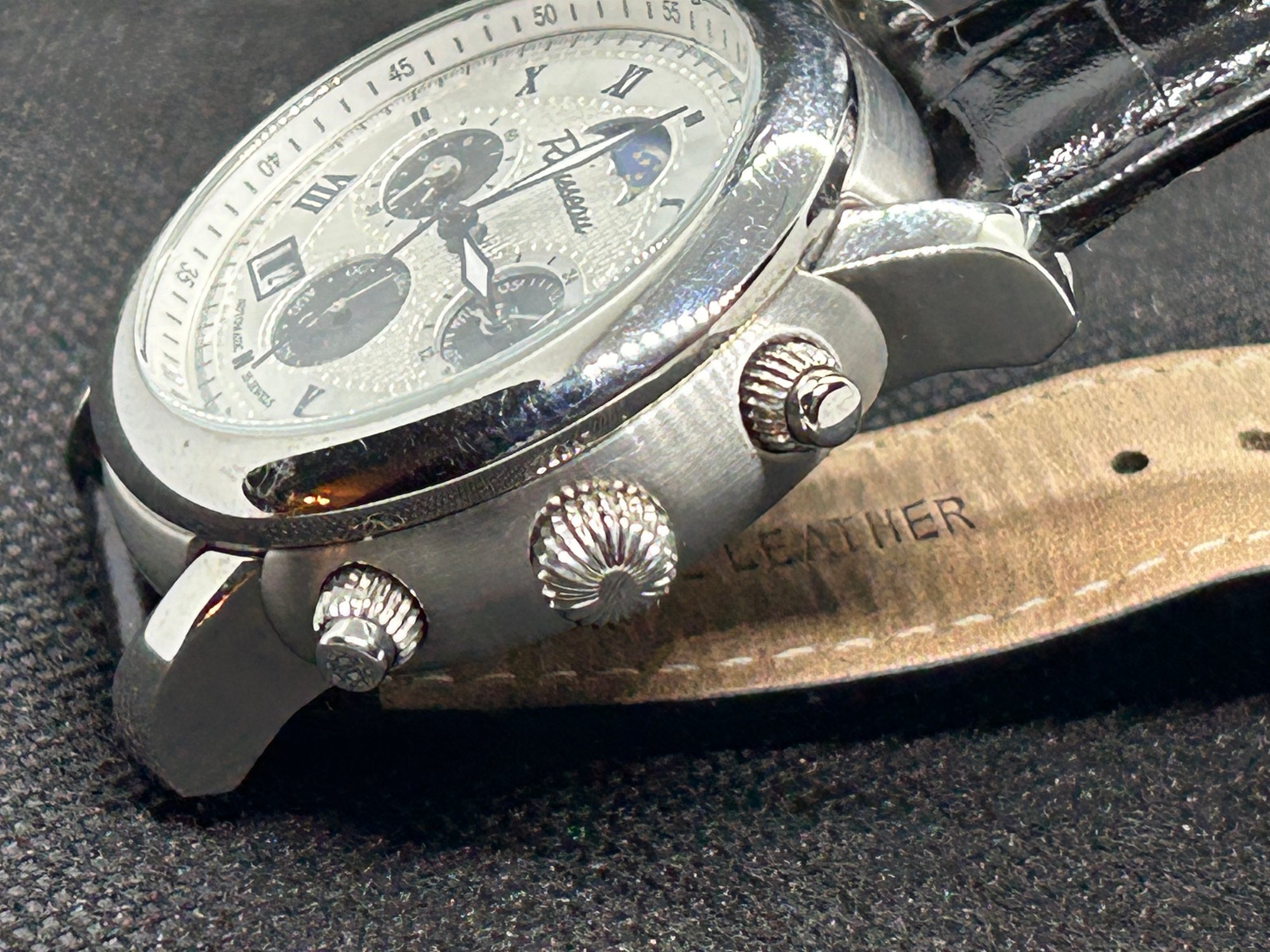 Sleek Men's ROUSSEAU Triple-Date Automatic Wristwatch With Moon Phase ...