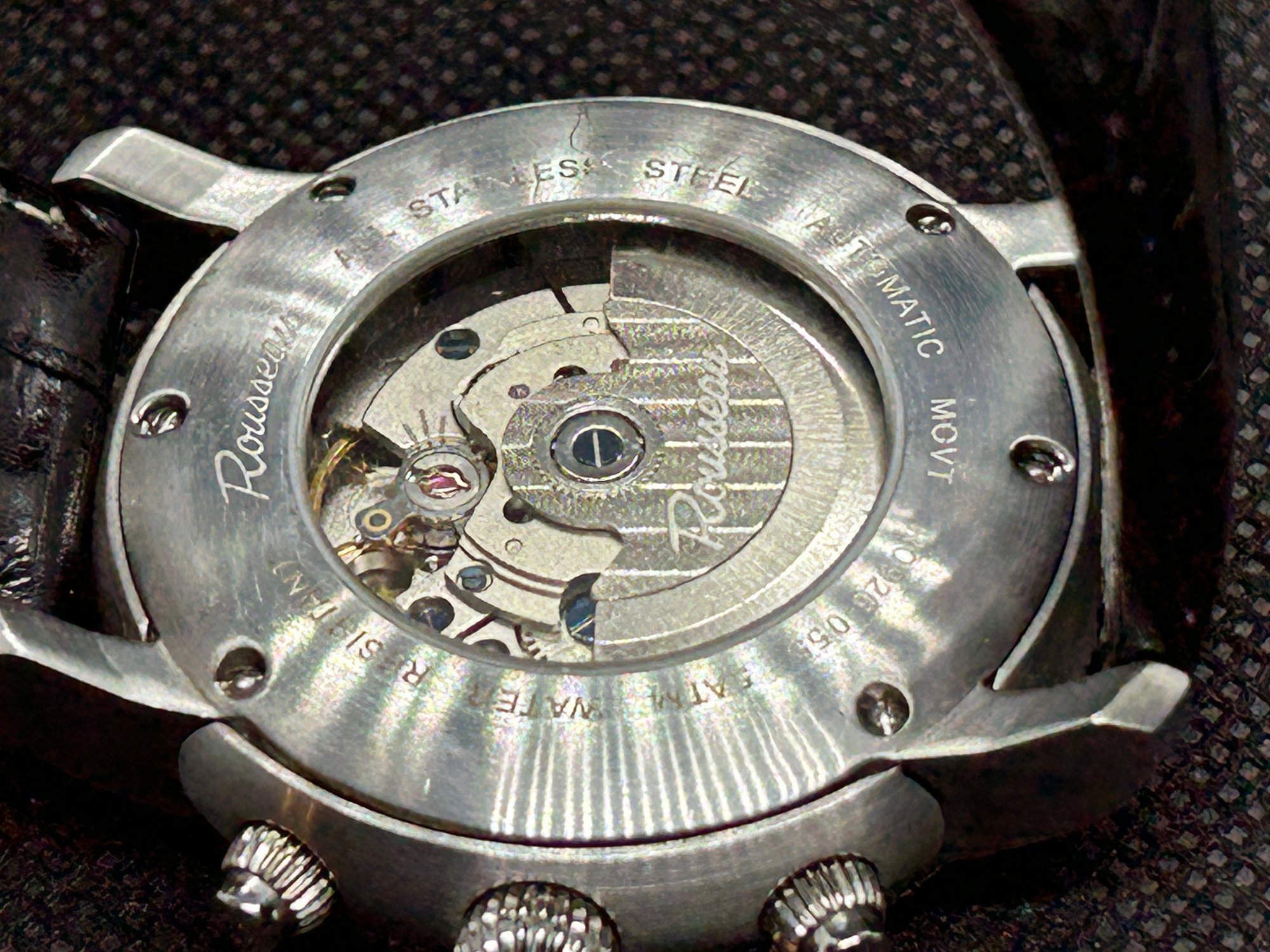 Sleek Men's ROUSSEAU Triple-Date Automatic Wristwatch With Moon Phase ...