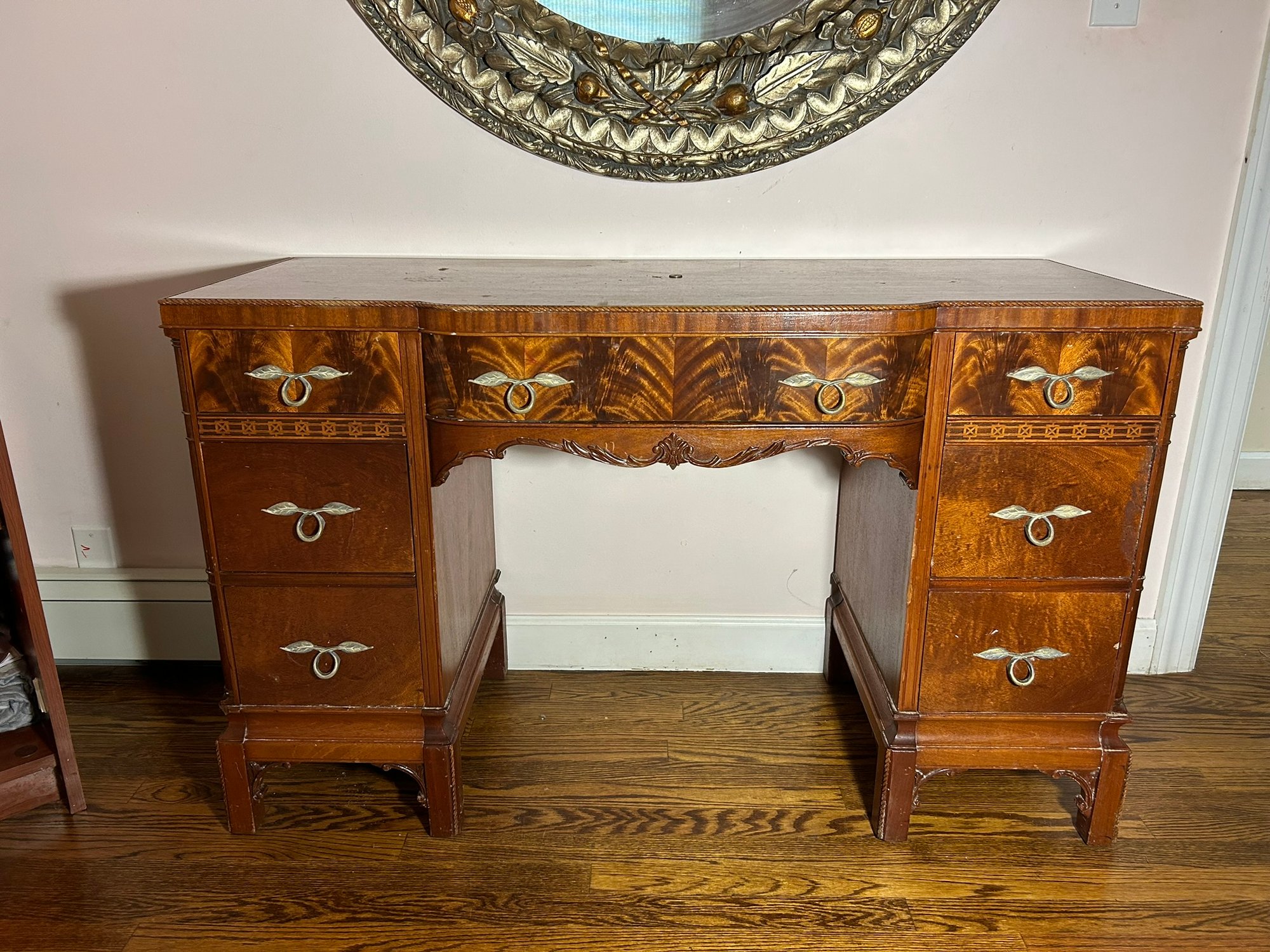 Vintage Sheraton Inspired Neoclassical Bump Out Writing Desk With ...