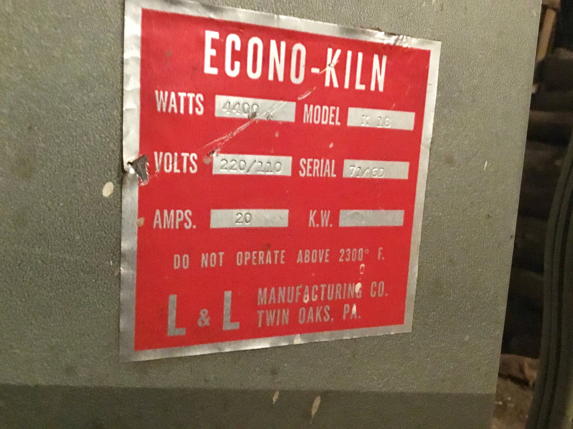 Vintage L&L Econo-Kiln Electric Pottery Kiln Model K18 #40856369 ...