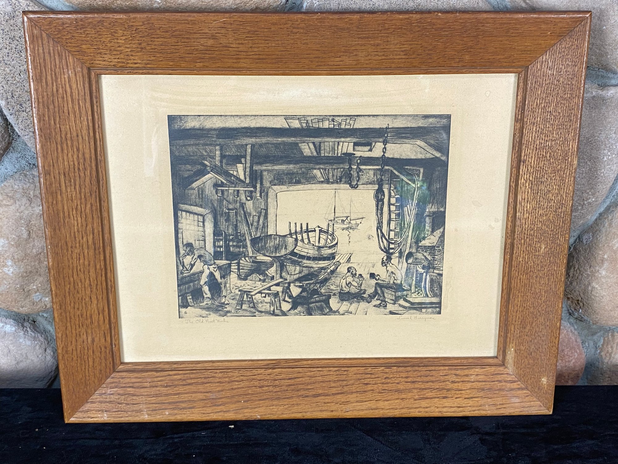 Framed Etching Print 'The Old Boat Works" By Lionel Barrymore #1914063 ...