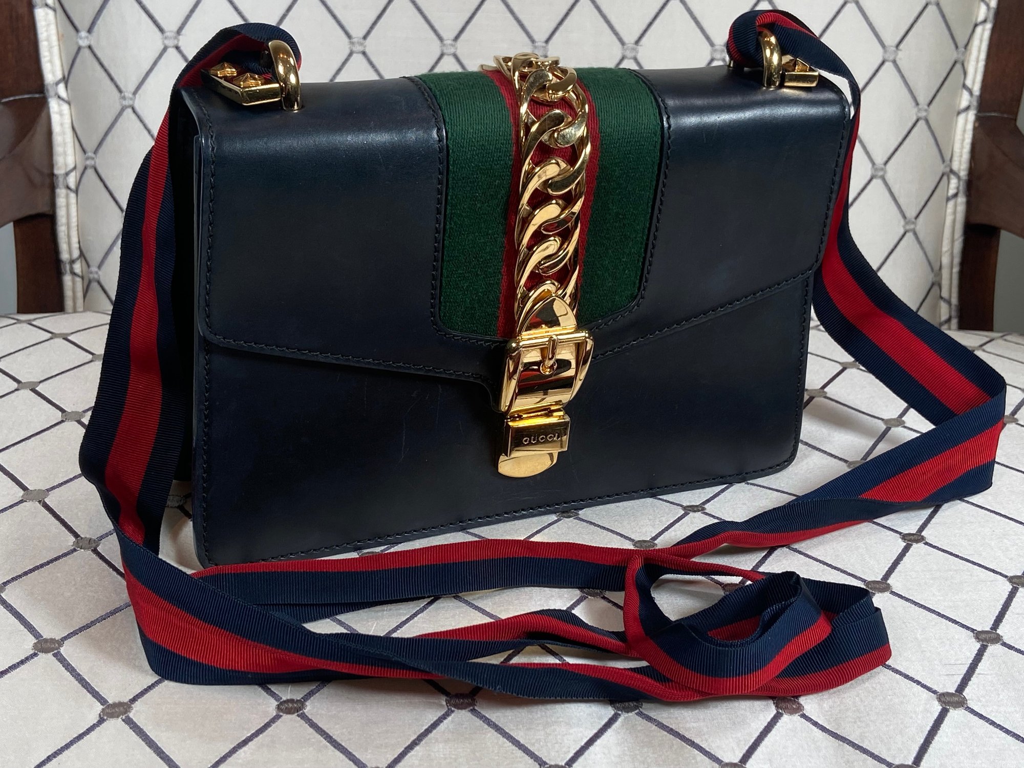 Absolutely Incredible GUCCI Vintage Navy Blue Bag Leather With Polished ...