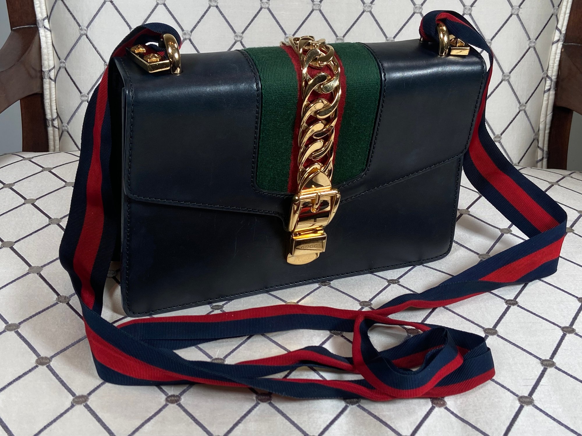 Absolutely Incredible GUCCI Vintage Navy Blue Bag Leather With Polished ...