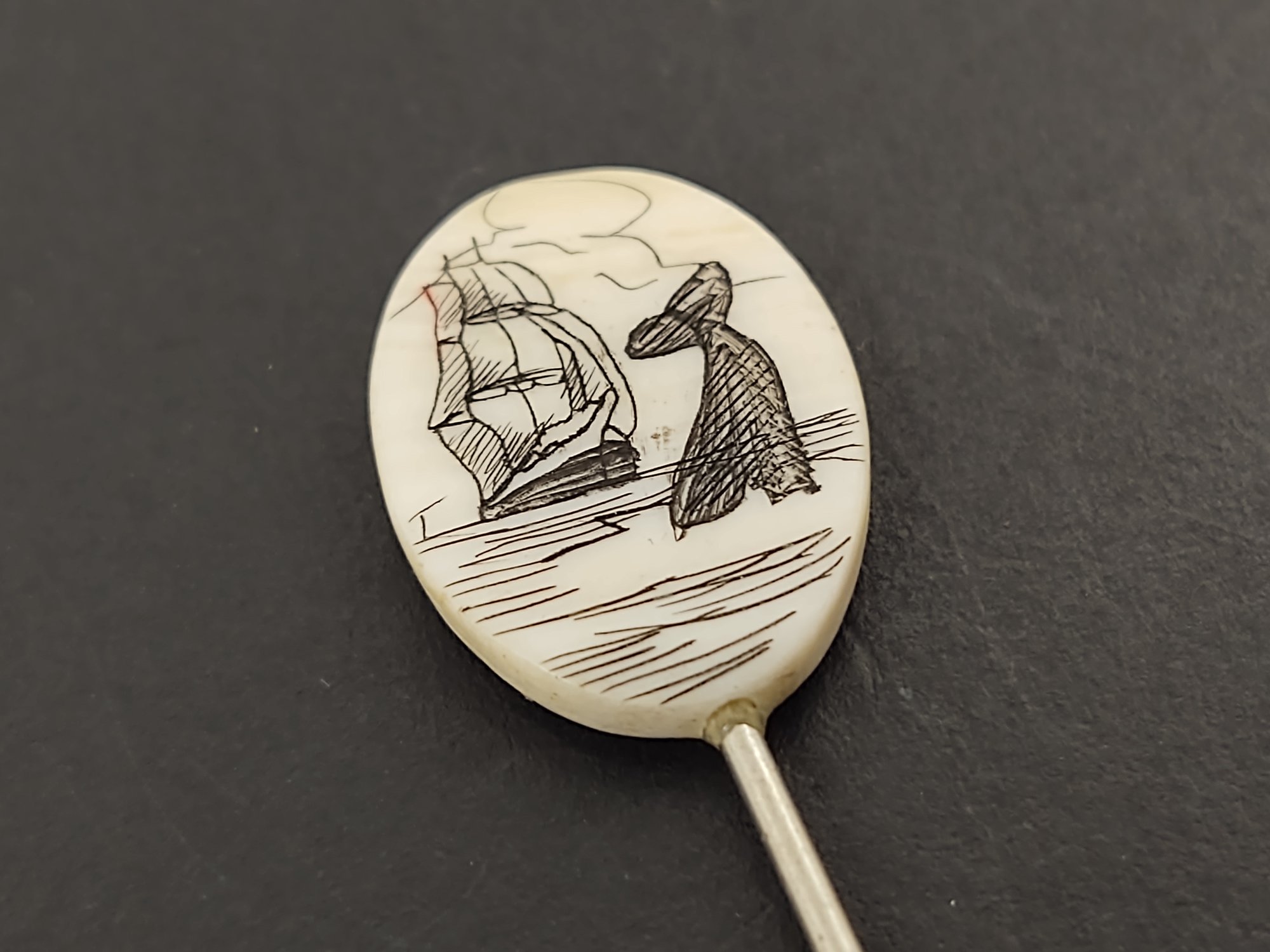 VINTAGE CARVED BONE WHALING SCENE SCRIMSHAW STICK PIN #1934349 ...
