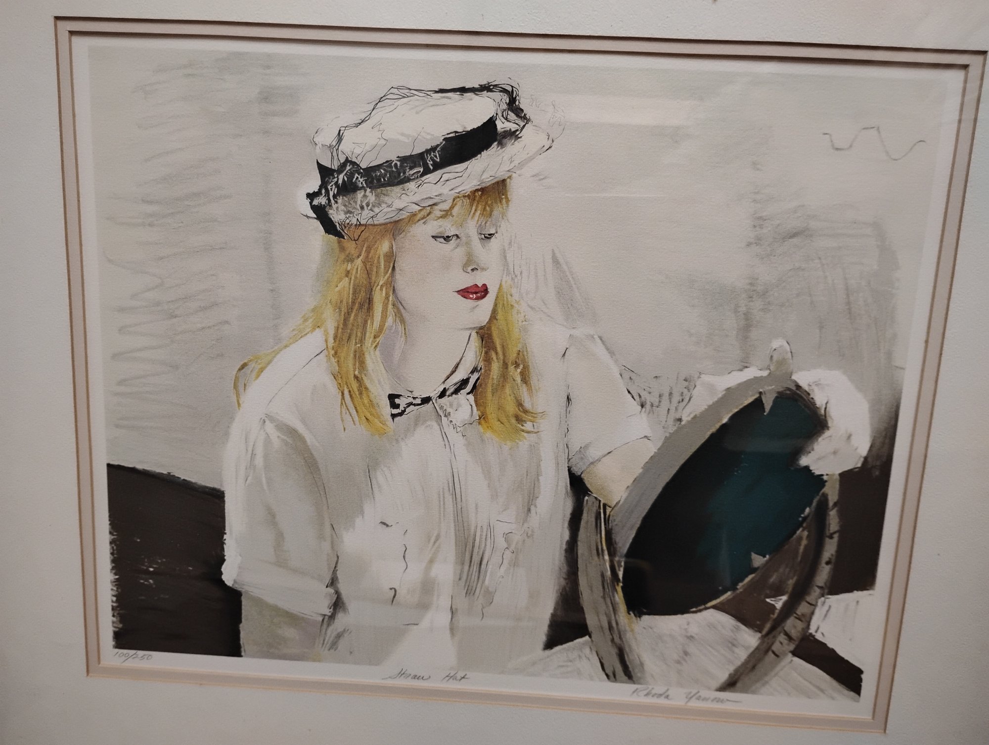 Rhoda Yanow Listed Artist Large Signed Lithograph Girl With Straw Hat ...