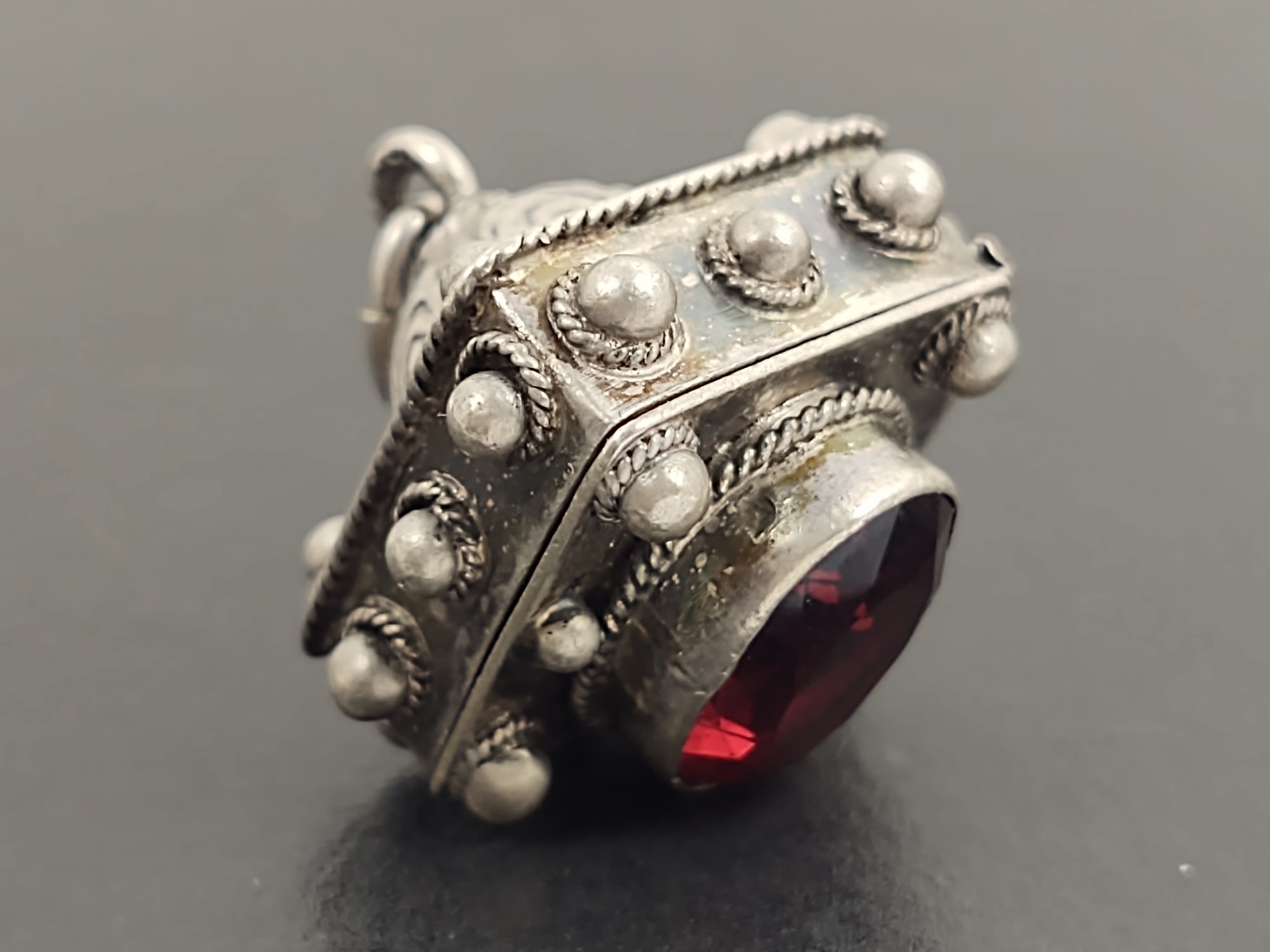 ANTIQUE ETRUSCAN REVIVAL 800 SILVER GLASS POISON CHARM / PENDANT ...