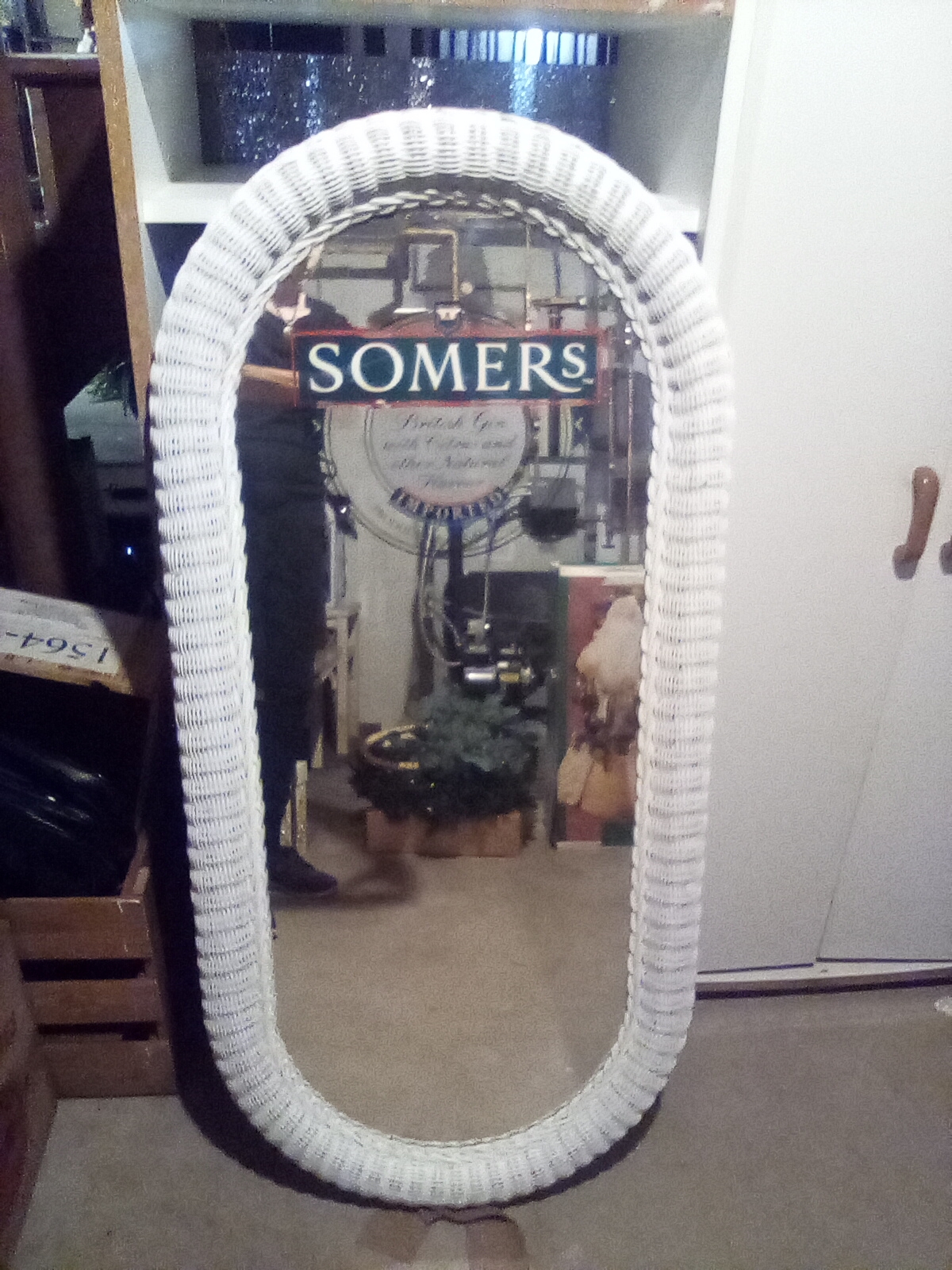 Genuine Wicker Framed Almost 4 Foot Tall With Mirror With Advertisement ...