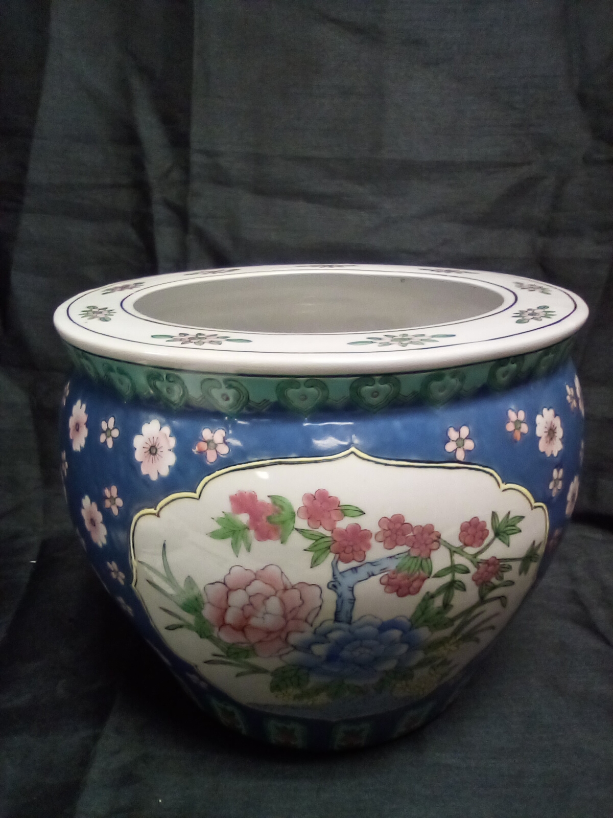 Enchanting Large Asian Inspired Ceramic Flower Pot With Floral Design ...